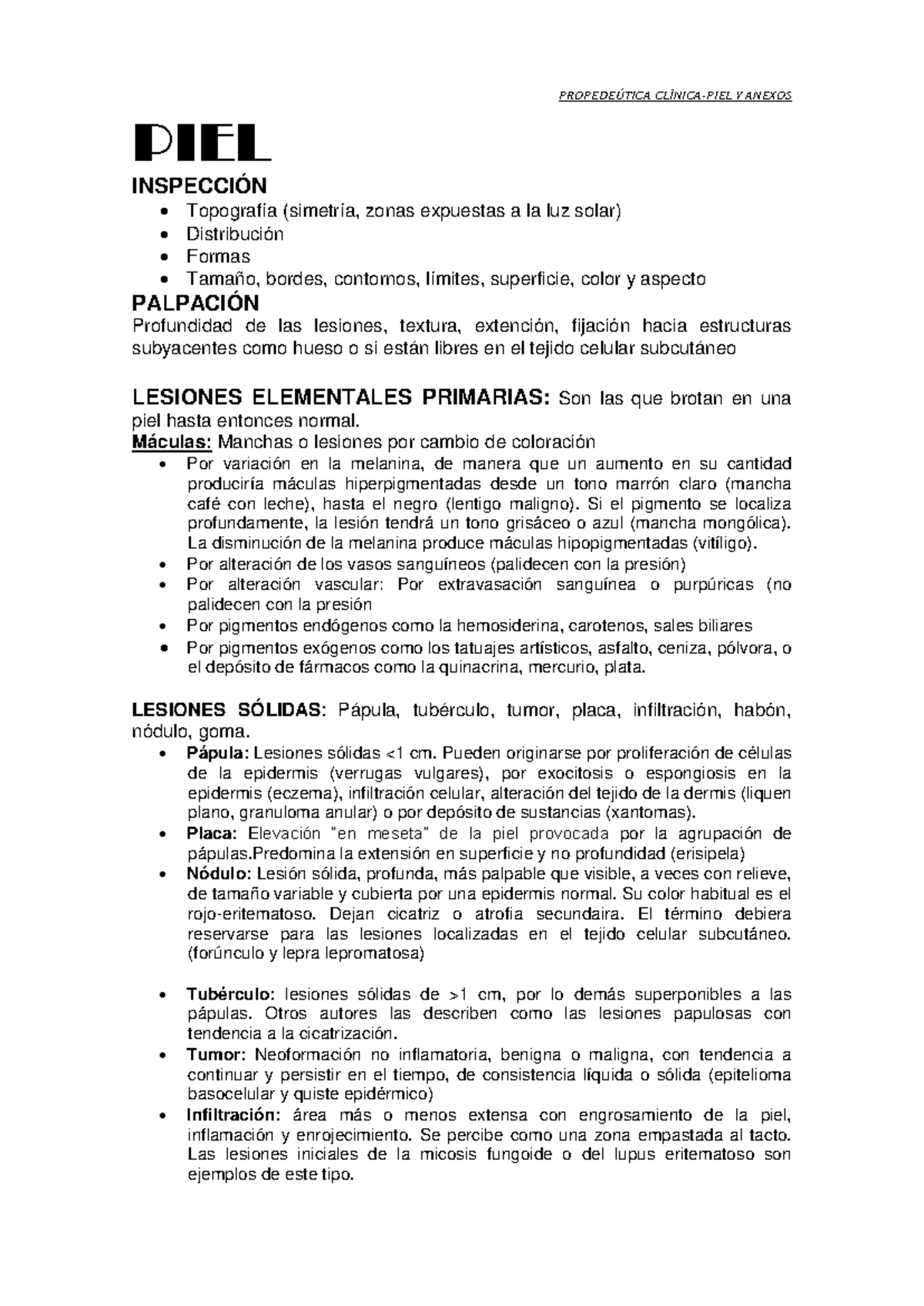 PIEL Y ANEXOS: Prope - Resumen de Lesiones y Alteraciones - Studocu