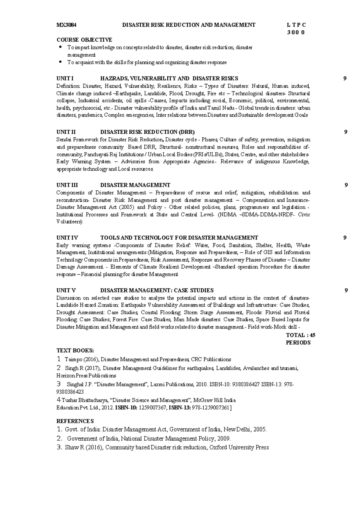 MX3084 DISASTER RISK REDUCTION AND MANAGEMENT SYLLABUS - Studocu