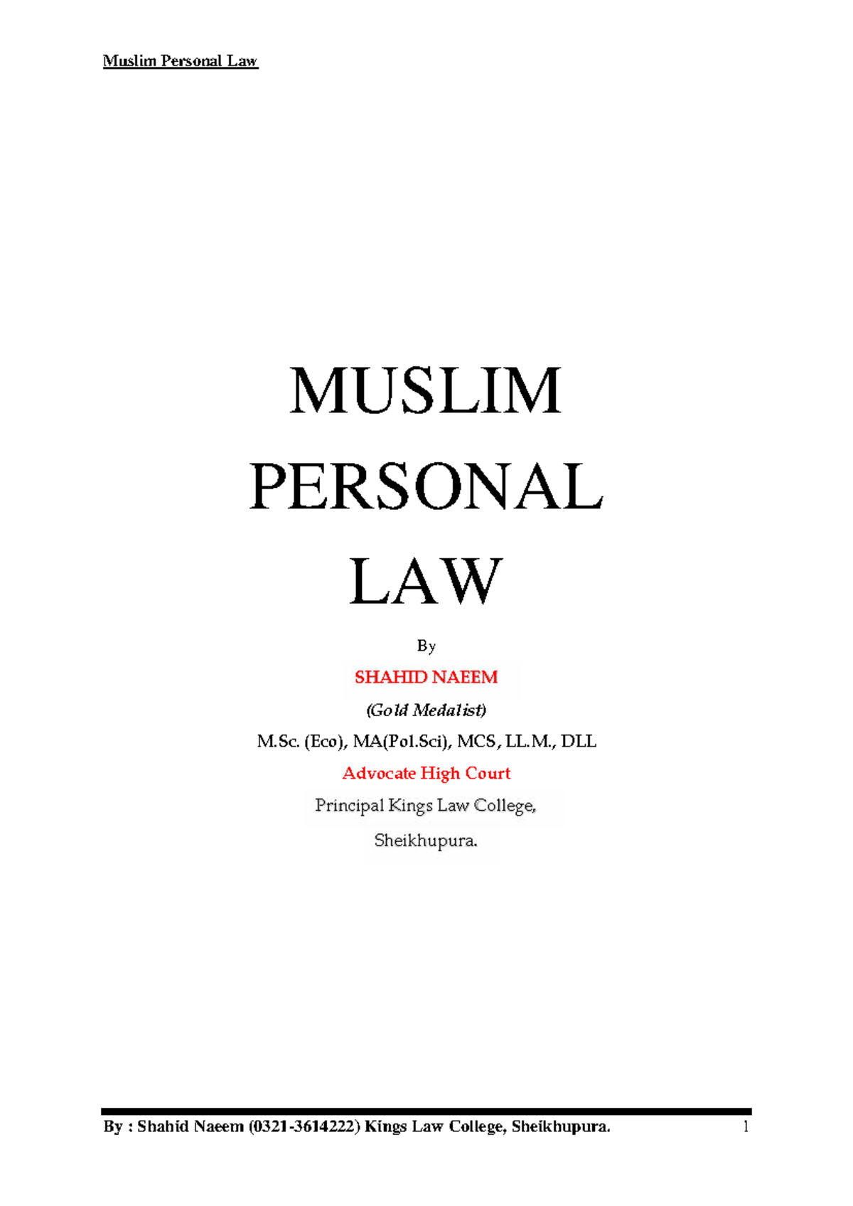 Muslim Personal Law: Key Principles and Sources of Islamic ...