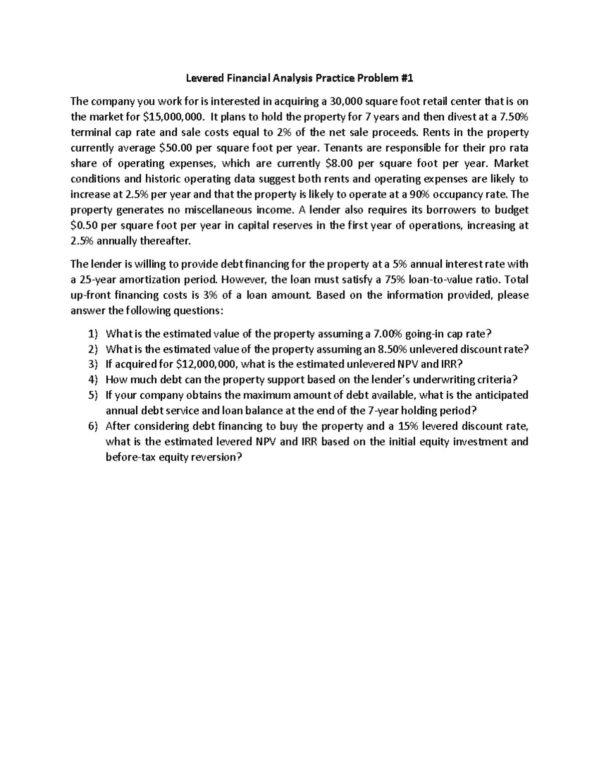 Levered Financial Analysis Practice Problem (FIN 301) - Studocu