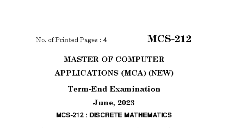 MCA Discrete Mathematics Exam June 2023 - Question Paper Analysis - Studocu