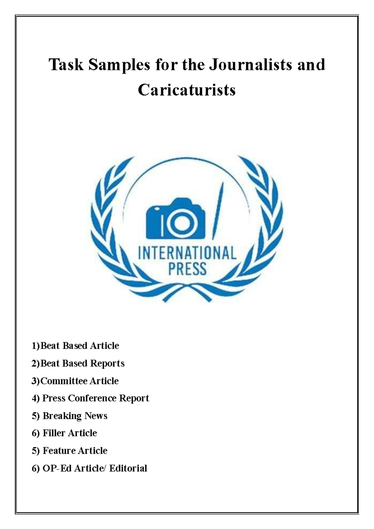 Task Samples for Journalists & Caricaturists: Articles & Reports - Studocu