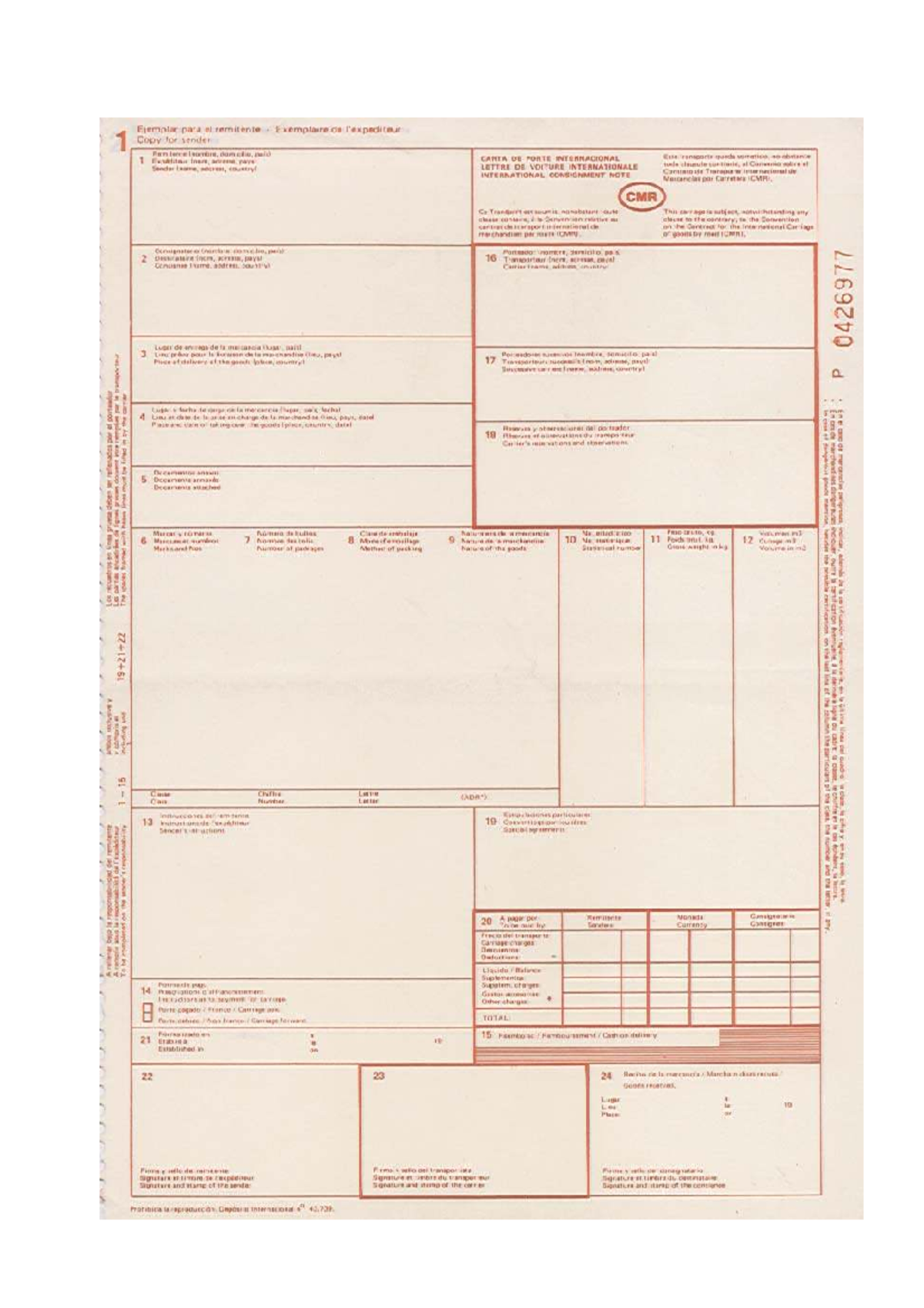 CMR - International Consignment Note Template for Sender - Studocu