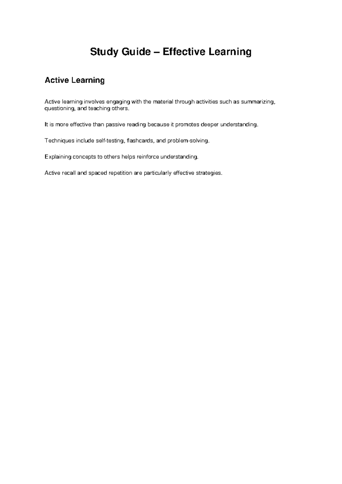 Study Guide: Effective Learning & Time Management Techniques - Studocu