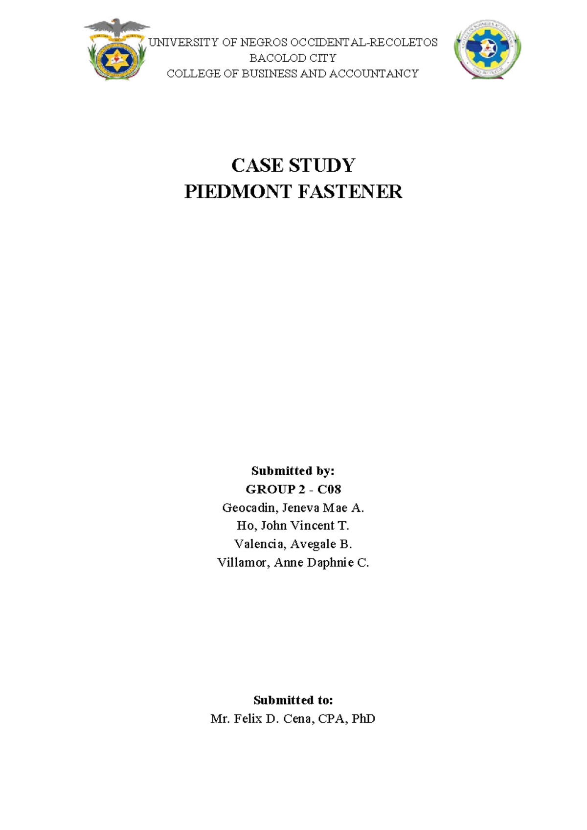 C08 - Case Study Analysis of Piedmont Fasteners Corporation - Studocu