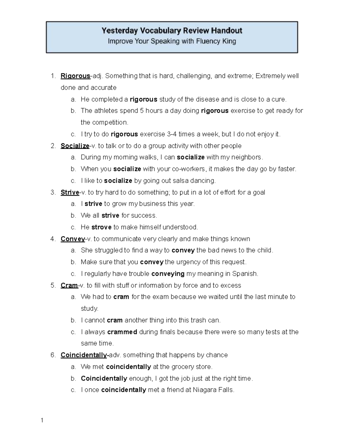 Corrected English handout: Key concepts and vocabulary explanations ...