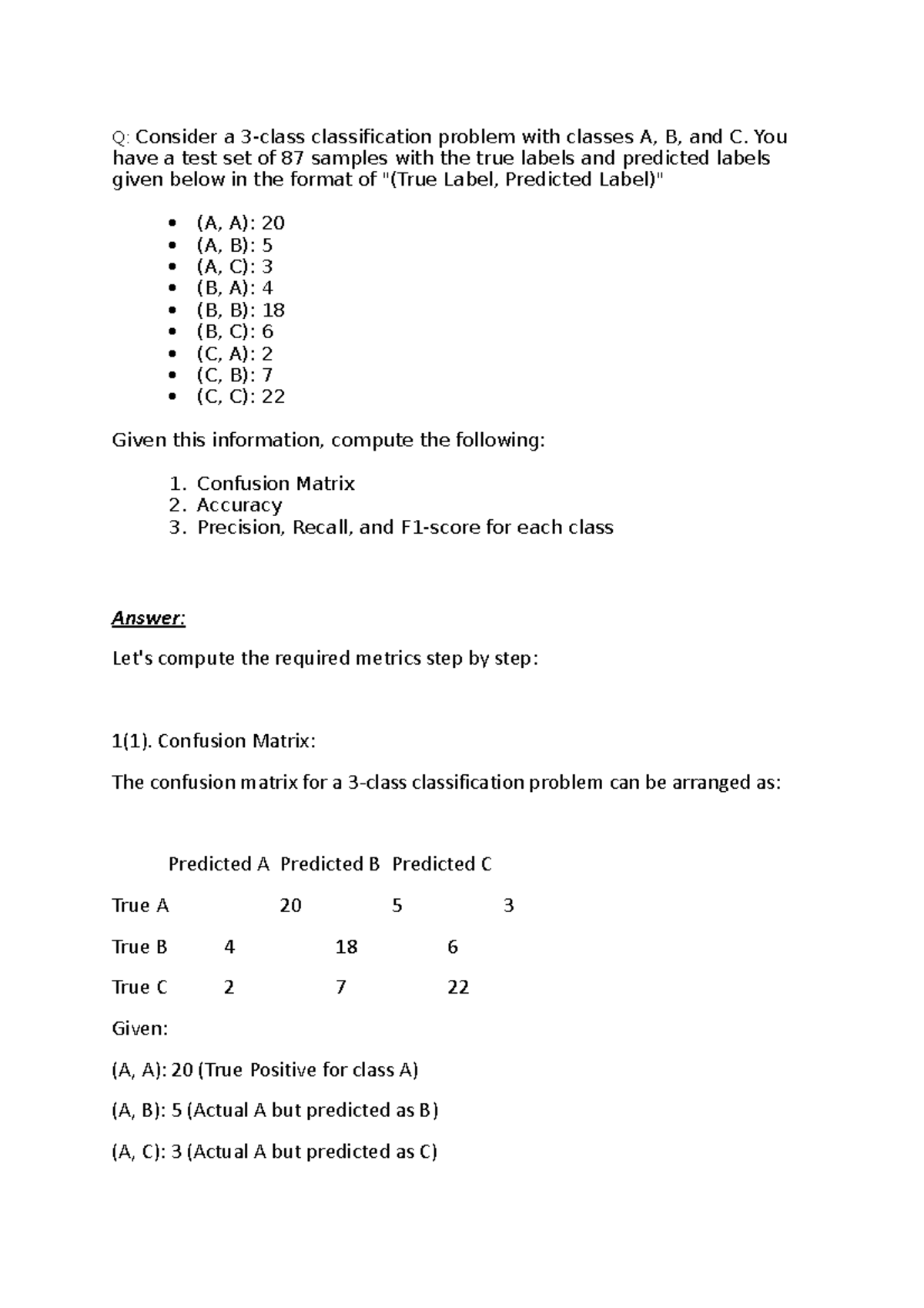 ML 3-Class Classification Performance Metrics Analysis - Studocu