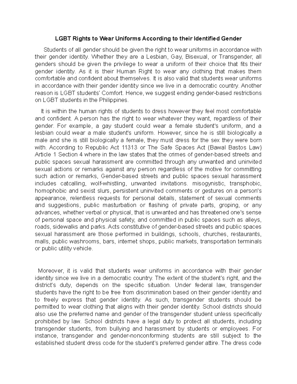 Final-Position-Paper - LGBT Rights to Wear Uniforms According to their ...