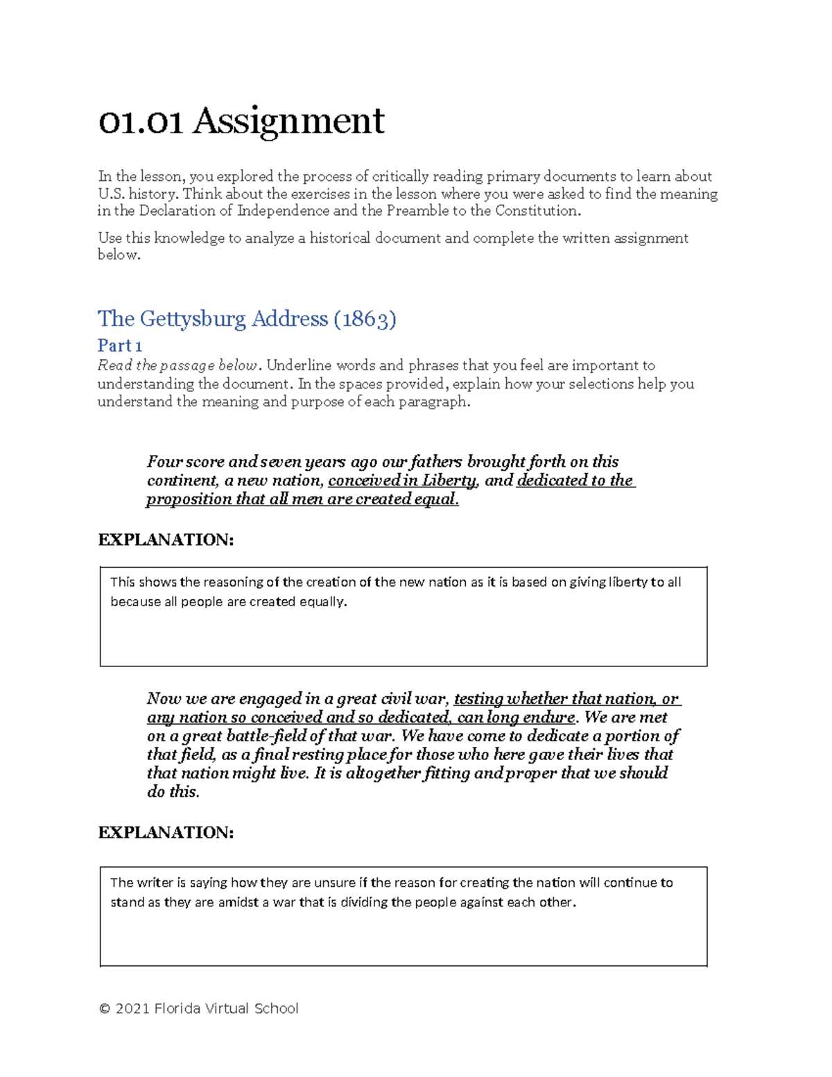 01.01 Assignment: Analyzing the Gettysburg Address for U.S. History ...