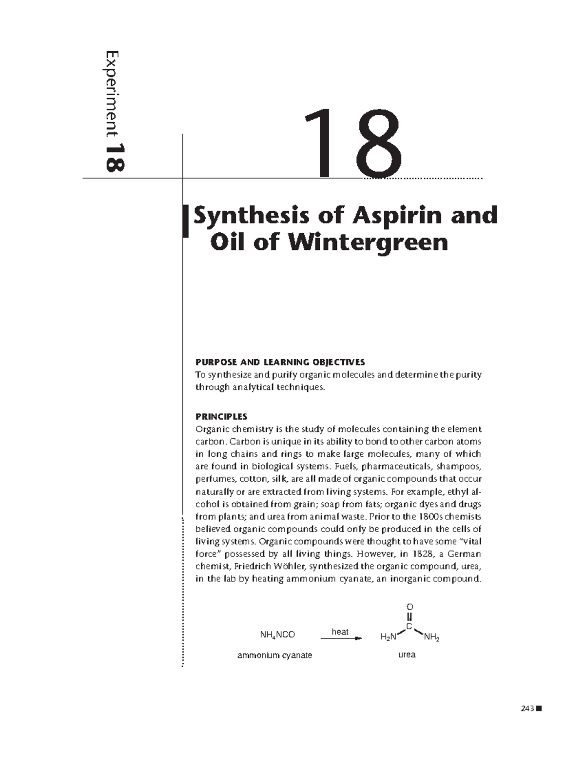 Exp. 18 Synthesis of Aspirin and Oil of Wintergreen S20 - Experiment 18 ...