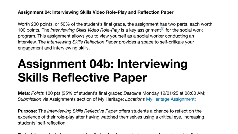 Assignment 04b: Interviewing Skills Reflection Paper Guide - Studocu
