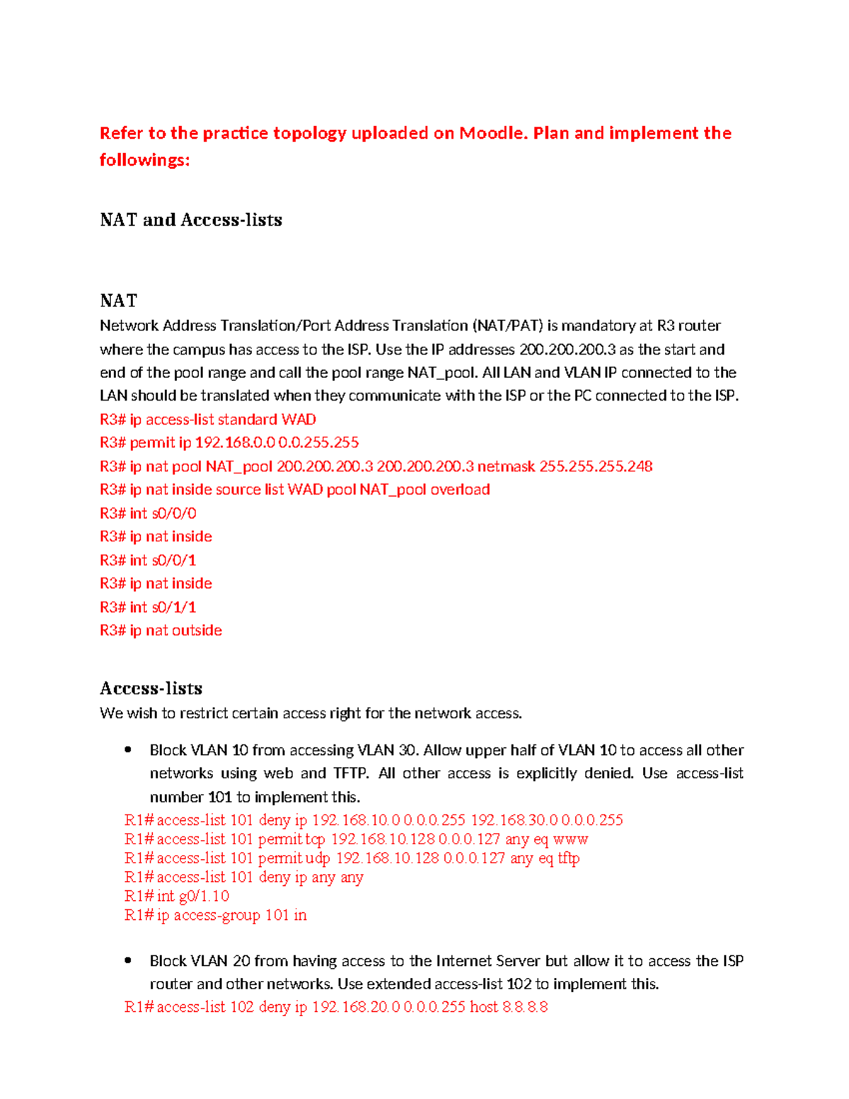 Practice Exam for Final-1: NAT Implementation and VLAN Access Control - Studocu