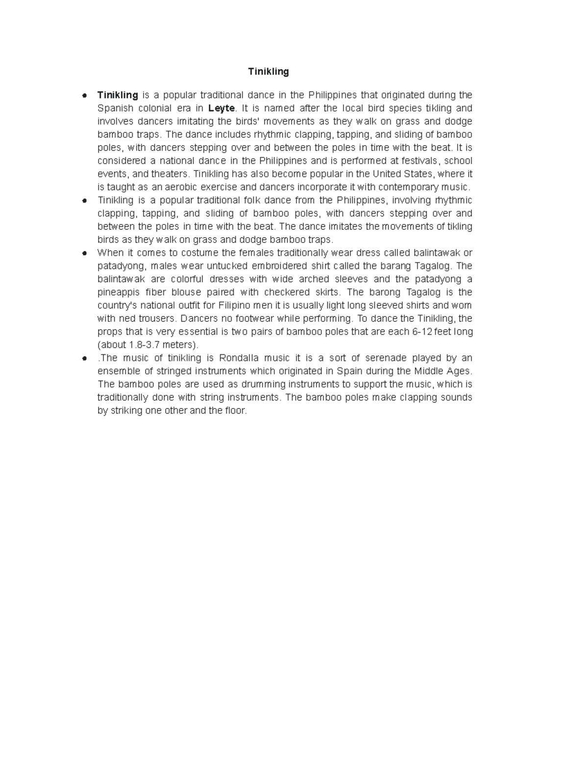 Tinikling - Lecture notes in PE - Tinikling Tinikling is a popular ...