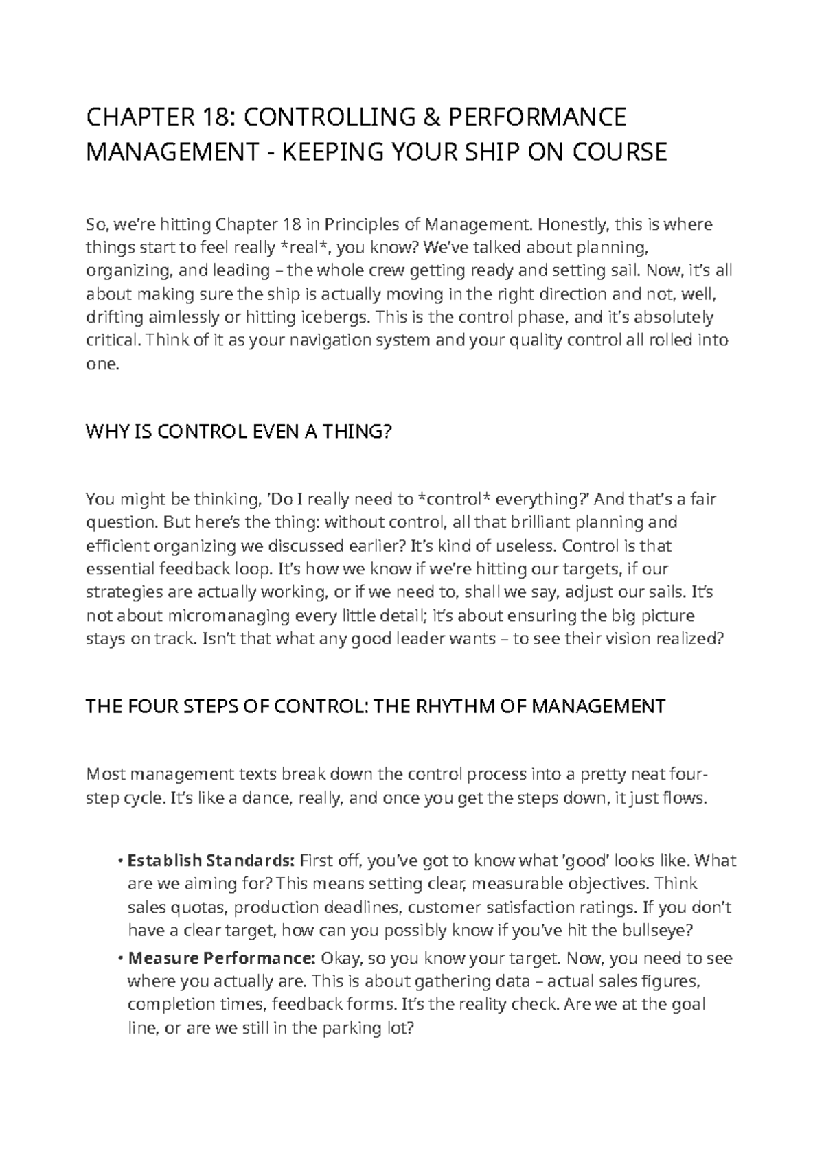 Principles of Management: Chapter 18 - Controlling Performance ...