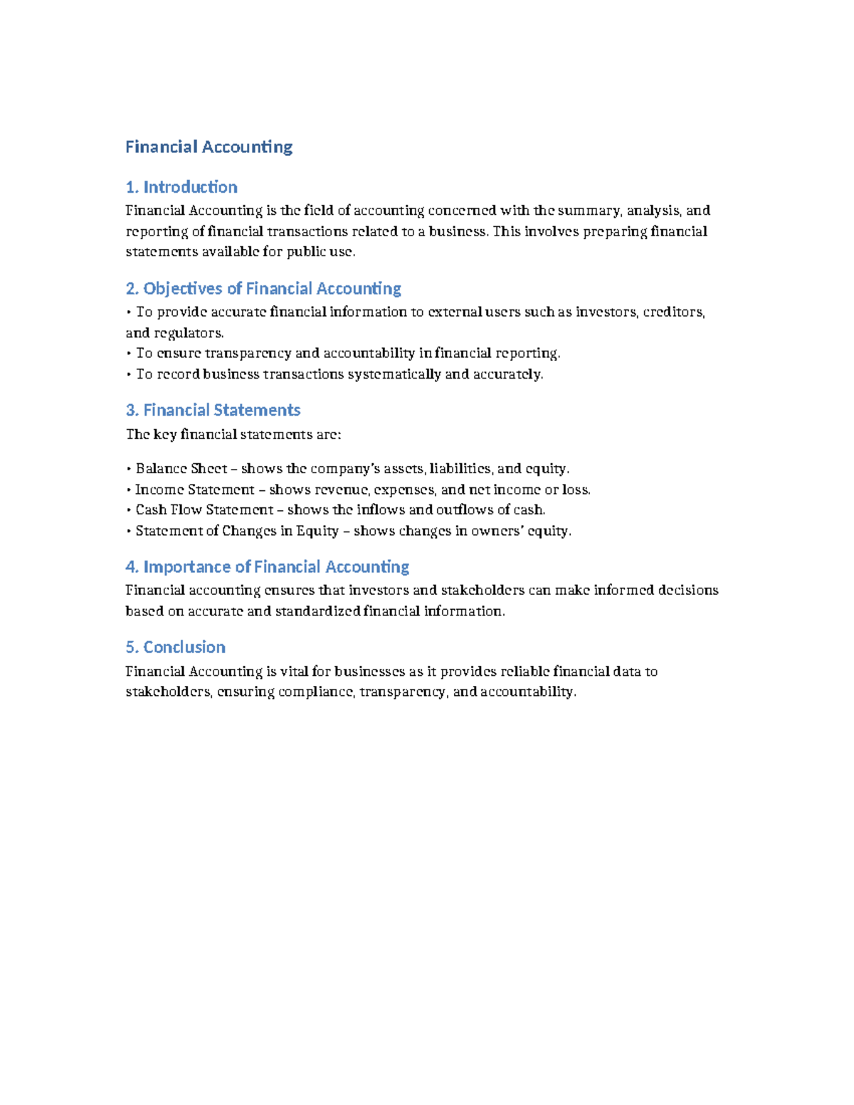 Financial Accounting 1: Overview and Key Concepts - Studocu