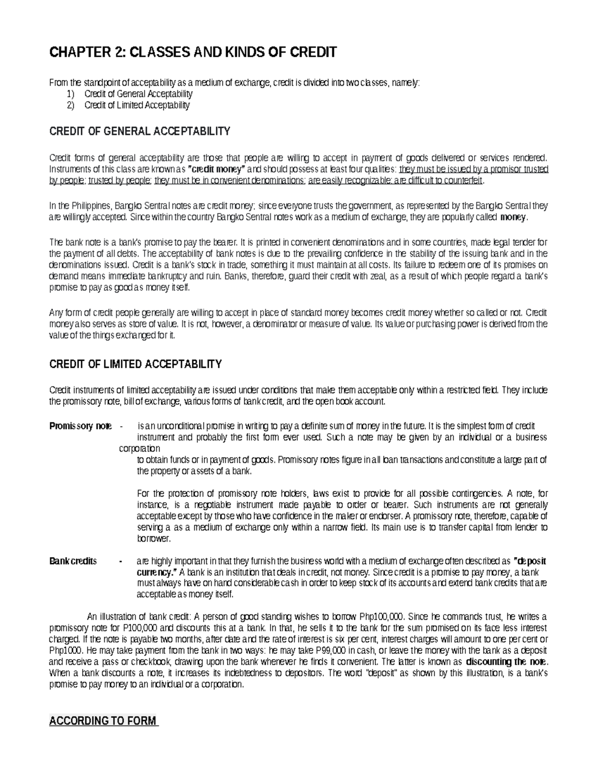 Credit and Coll Chapter 2 Classes and Kinds of Credit - CHAPTER 2 ...