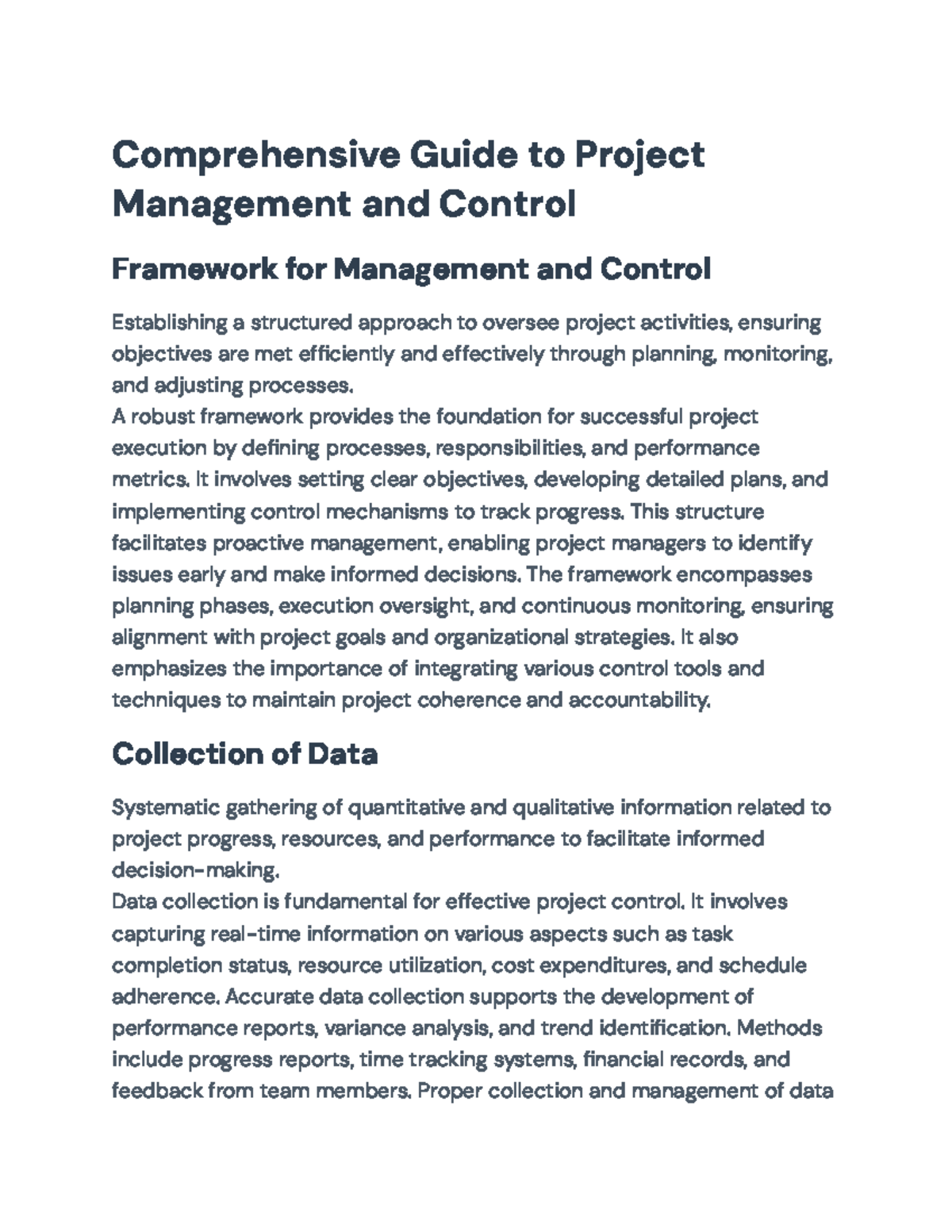 Comprehensive Guide to Project Management & Control Framework (ENG 101 ...