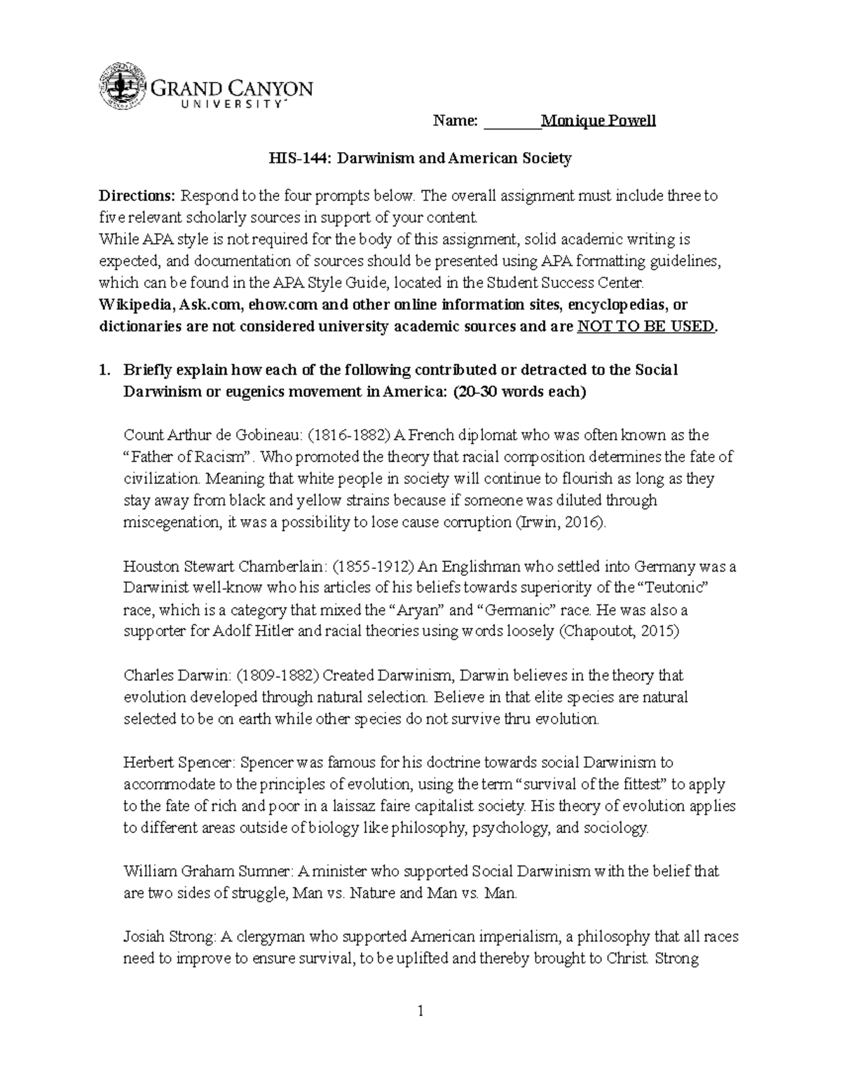 HIS-144 Topic 2 Darwinism and American Society Worksheet - Name ...