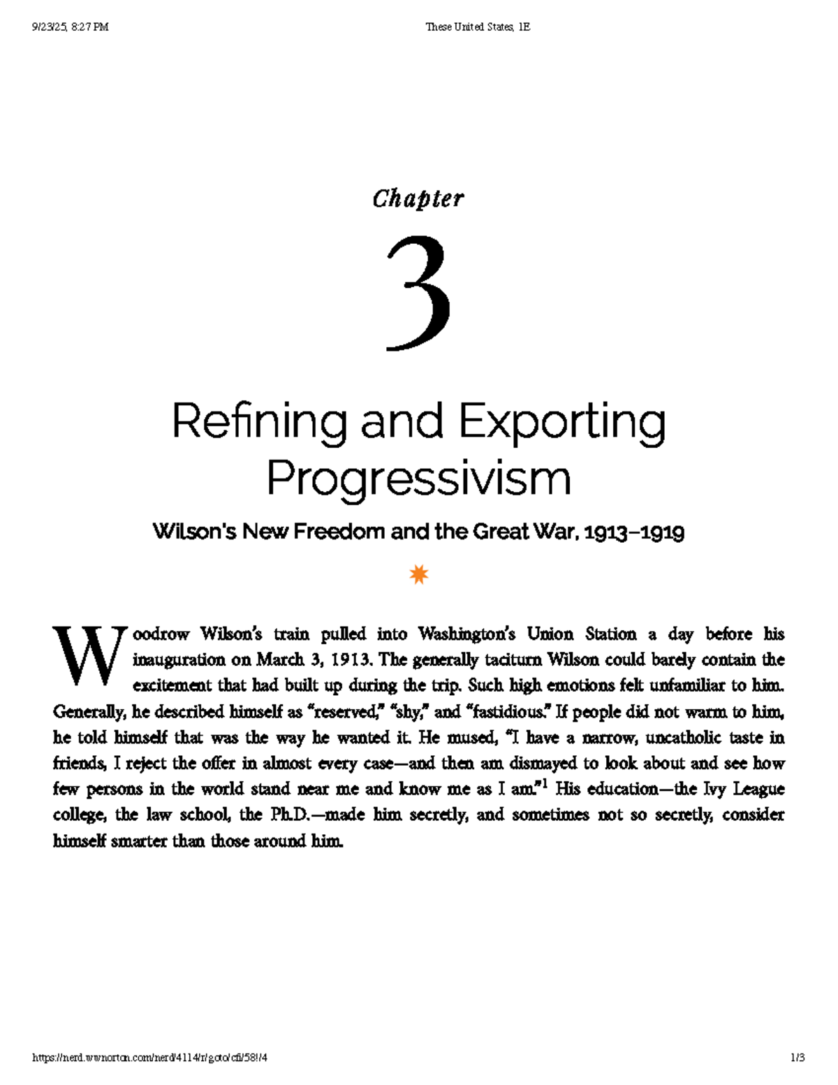 Refining and Exporting Progressivism: Wilson's New Freedom Era (1E 3 ...