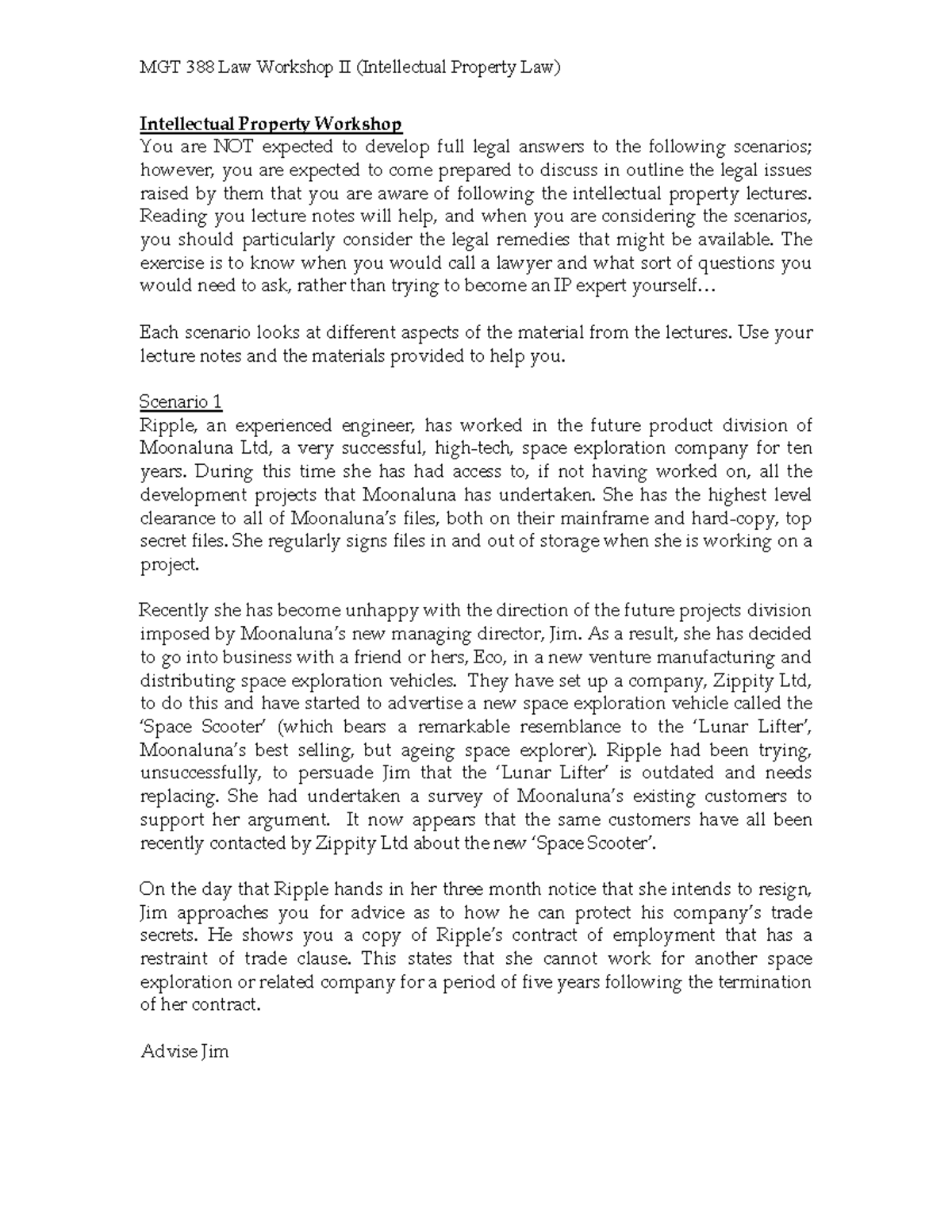 MGT388 Law Workshop II (IP Law) worksheet - MGT 388 Law Workshop II ...