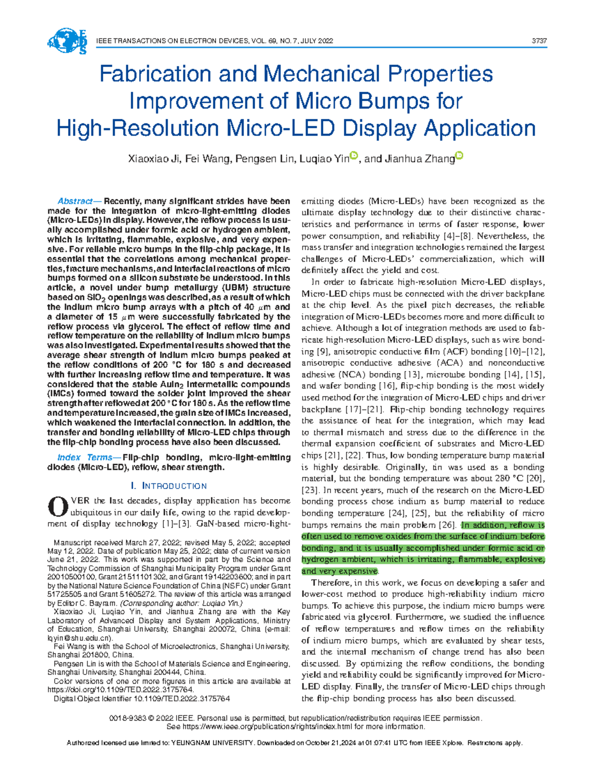 Fabrication & Mechanical Properties of Micro Bumps for Micro-LED ...