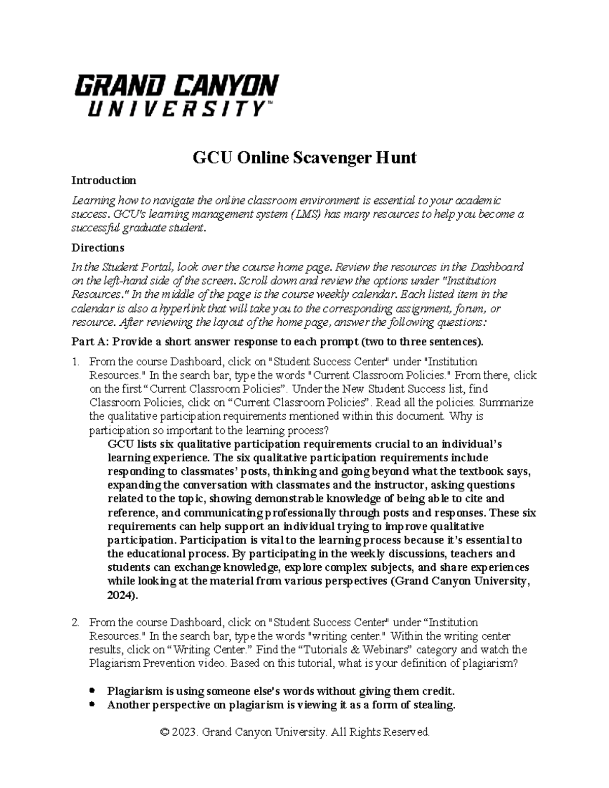 EDU 525 Online Scavenger Hunt: Mastering GCU's LMS Resources - Studocu