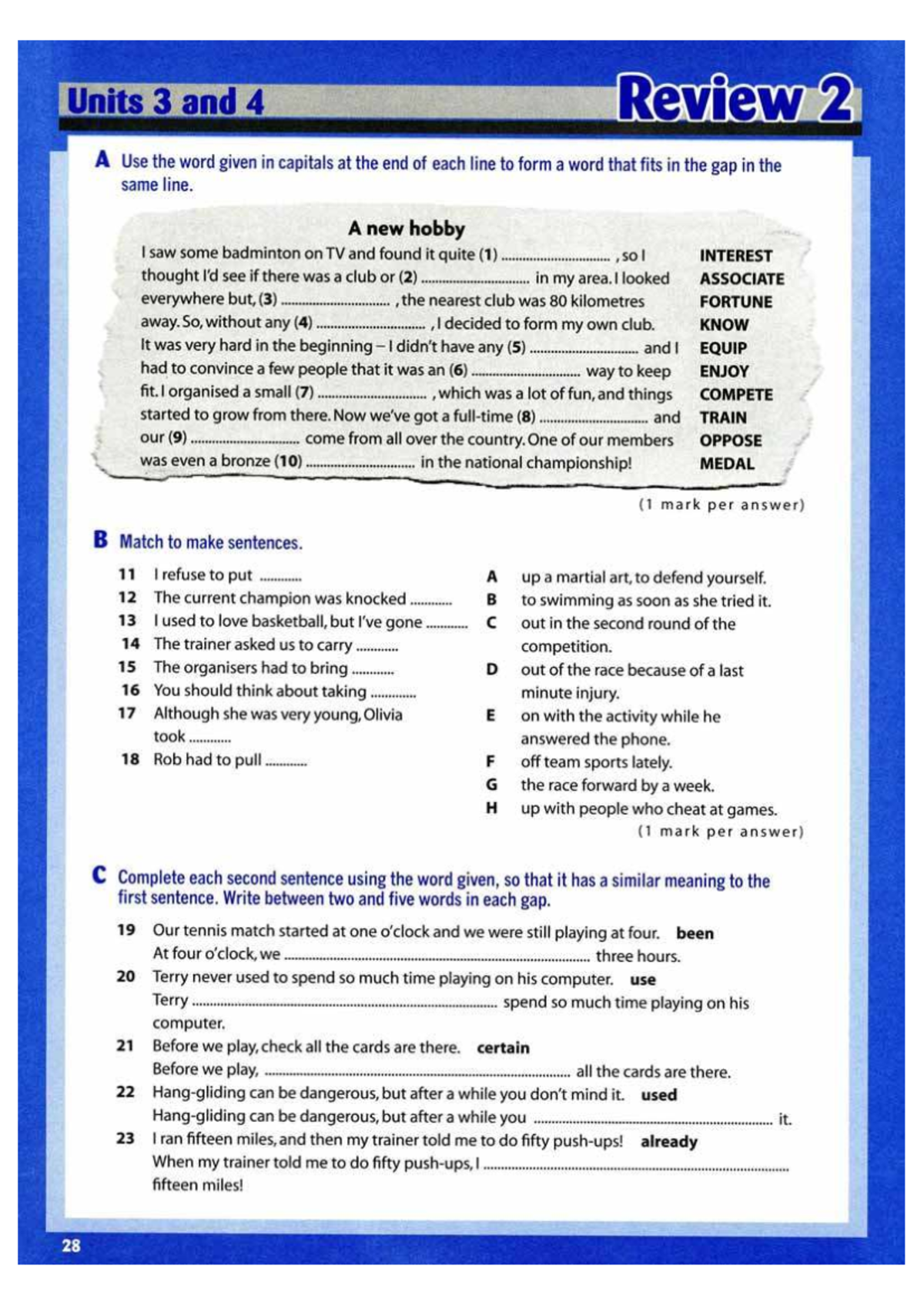 Units 3 and 4 Review: Word Formation and Sentence Matching - Studocu