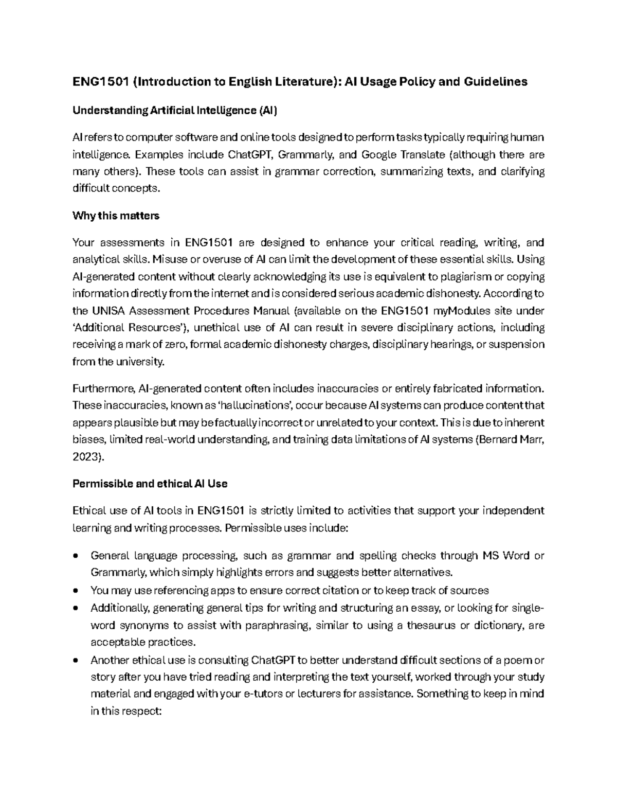 ENG1501 AI Usage Policy: Guidelines for Ethical Use in 2025 - Studocu