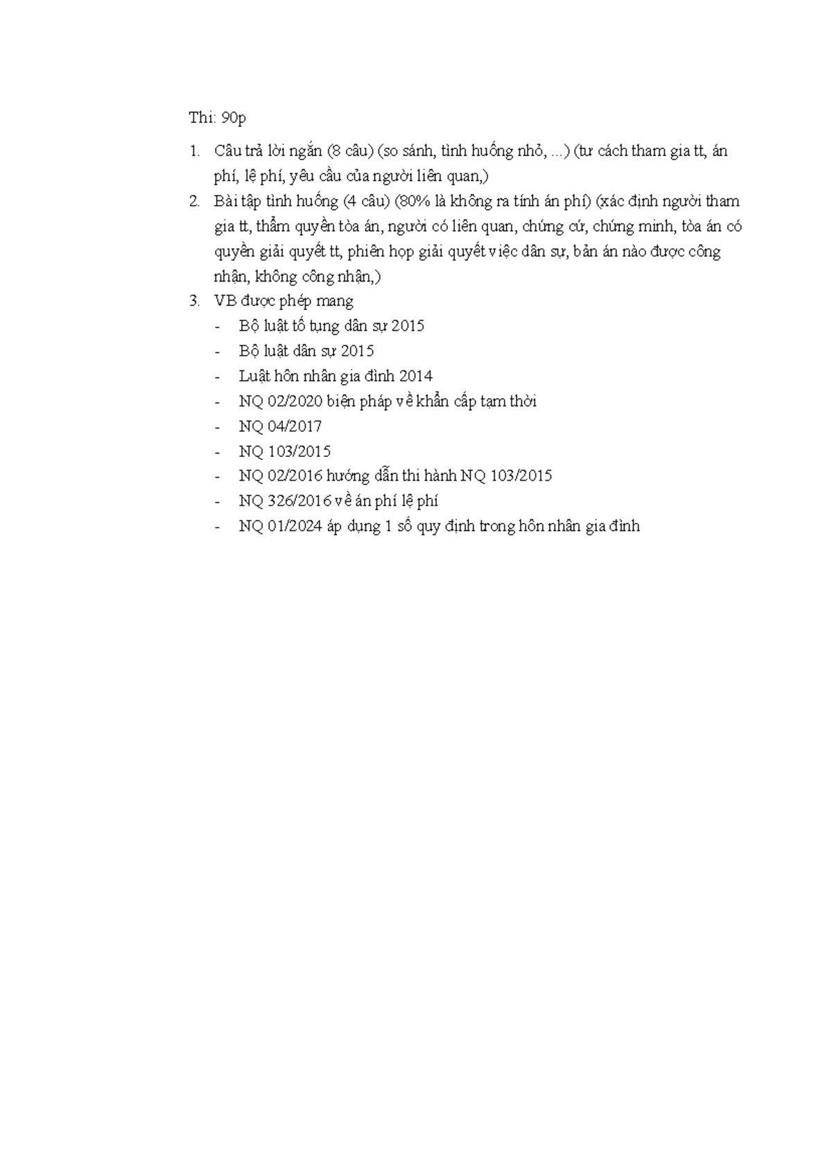 Thi: Đề cương ôn thi Luật TTDS - Câu trả lời ngắn & Bài tập tình huống - Studocu