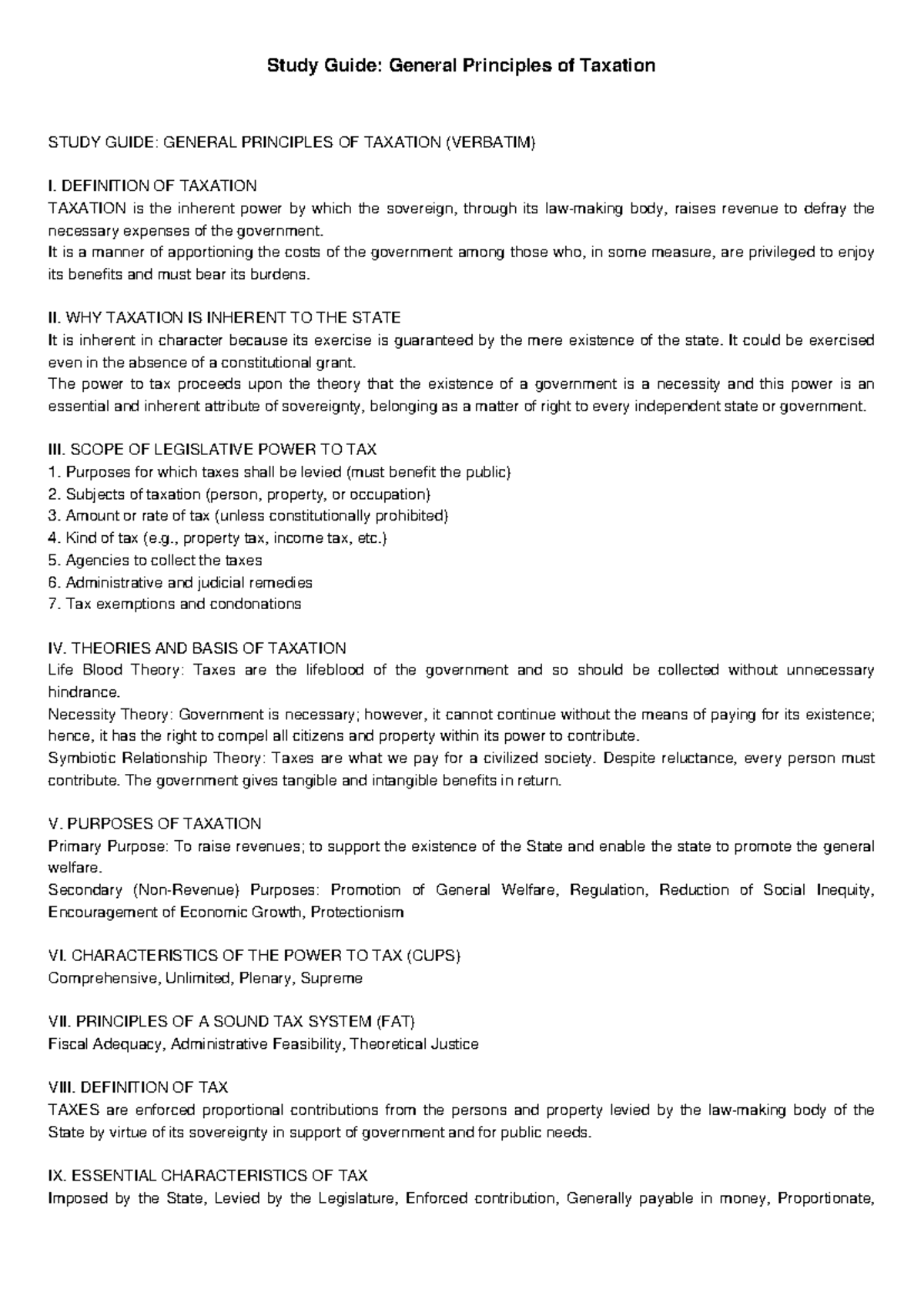 General Principles of Taxation Study Guide (Tax 101) - Studocu