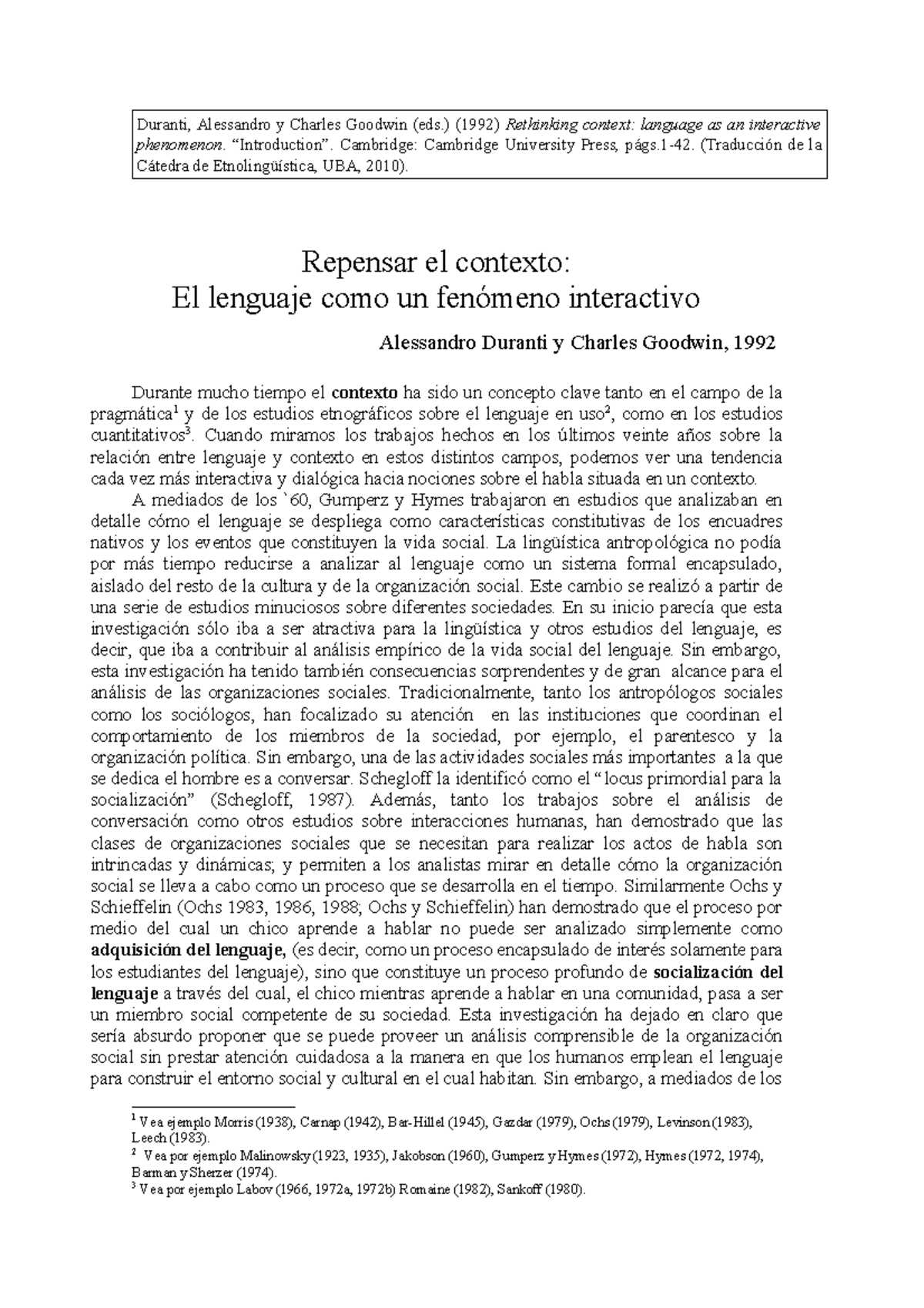Duranti y Goodwin 1992 Repensar el contexto - Duranti, Alessandro y ...
