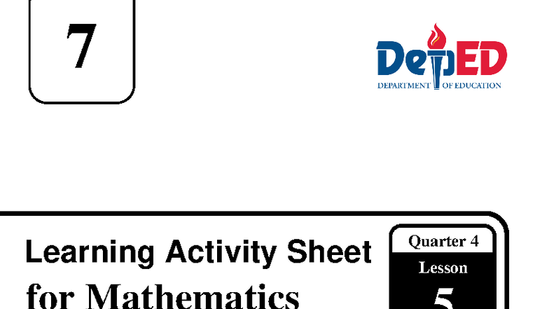Q4 MATH 7 Lesson 5 Worksheet: Solving Literal Equations Activities ...
