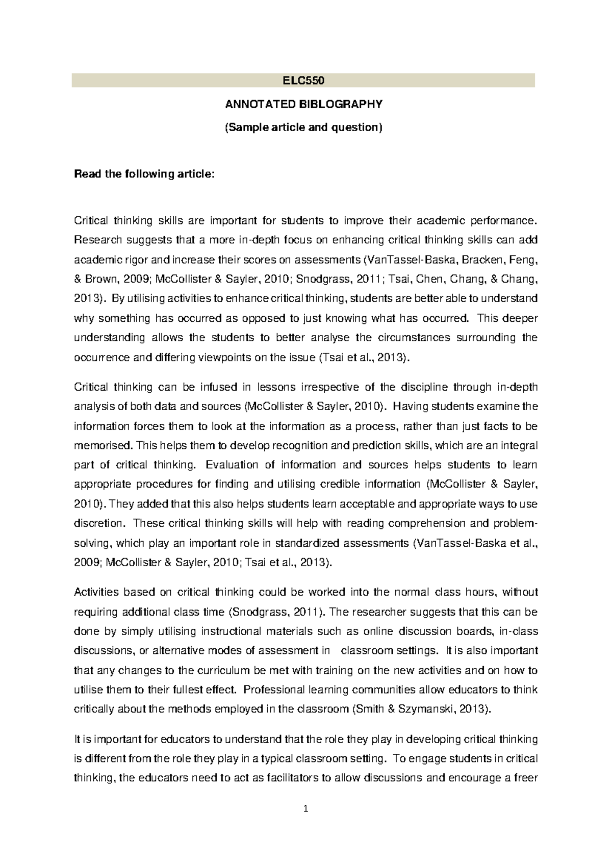 Sample Annotated Bibliography QP - 1 ELC ANNOTATED BIBLOGRAPHY (Sample ...