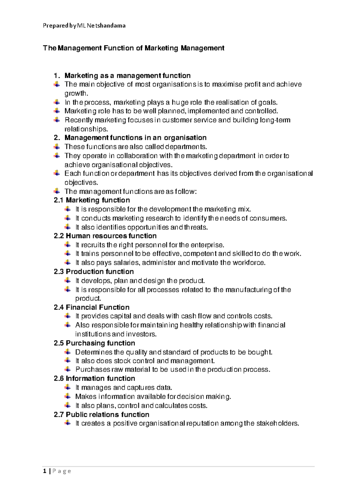 Marketing Management Functions & Org Structures Overview (MGT 101) - Studocu