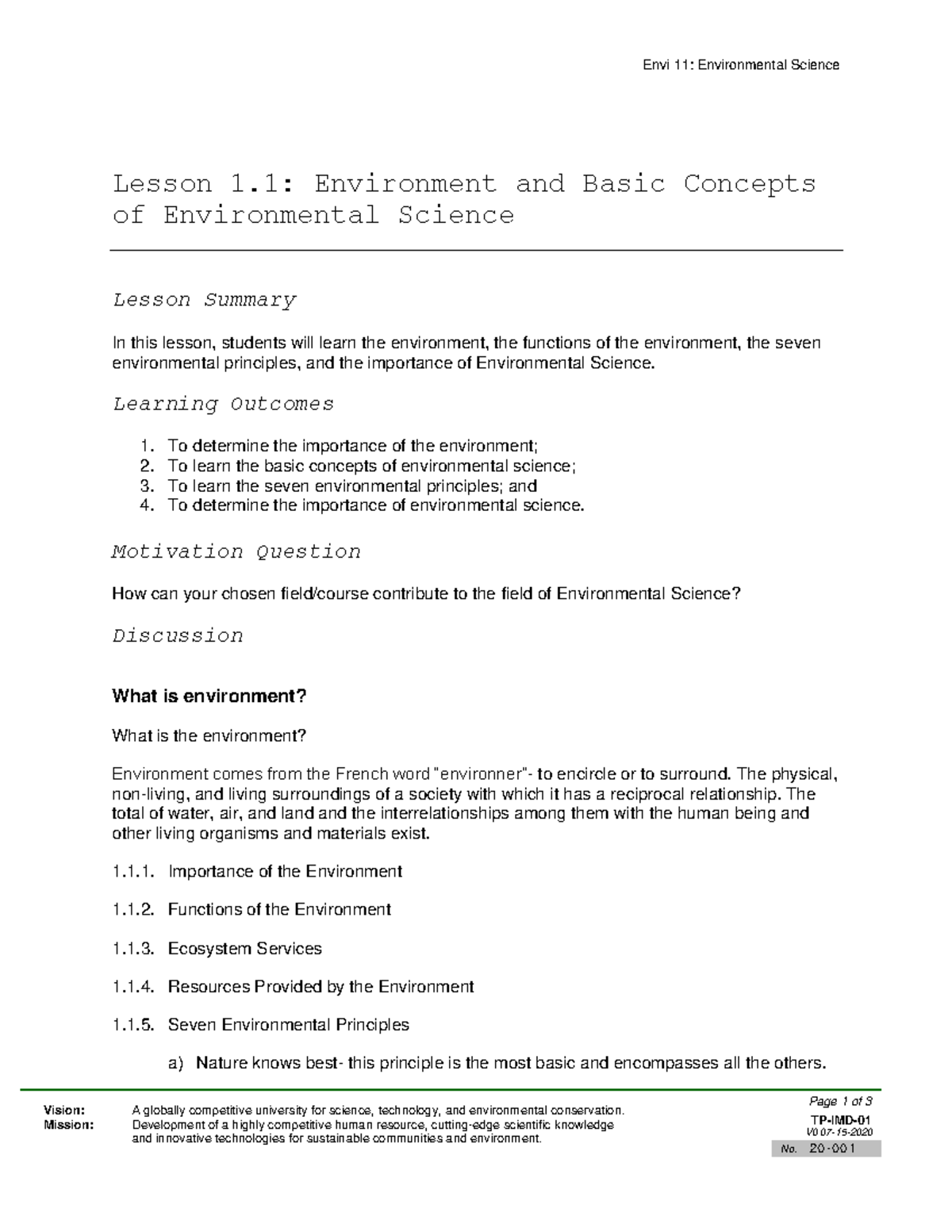 Envi 11: Lesson 1 - Environment & Basic Concepts in Environmental ...