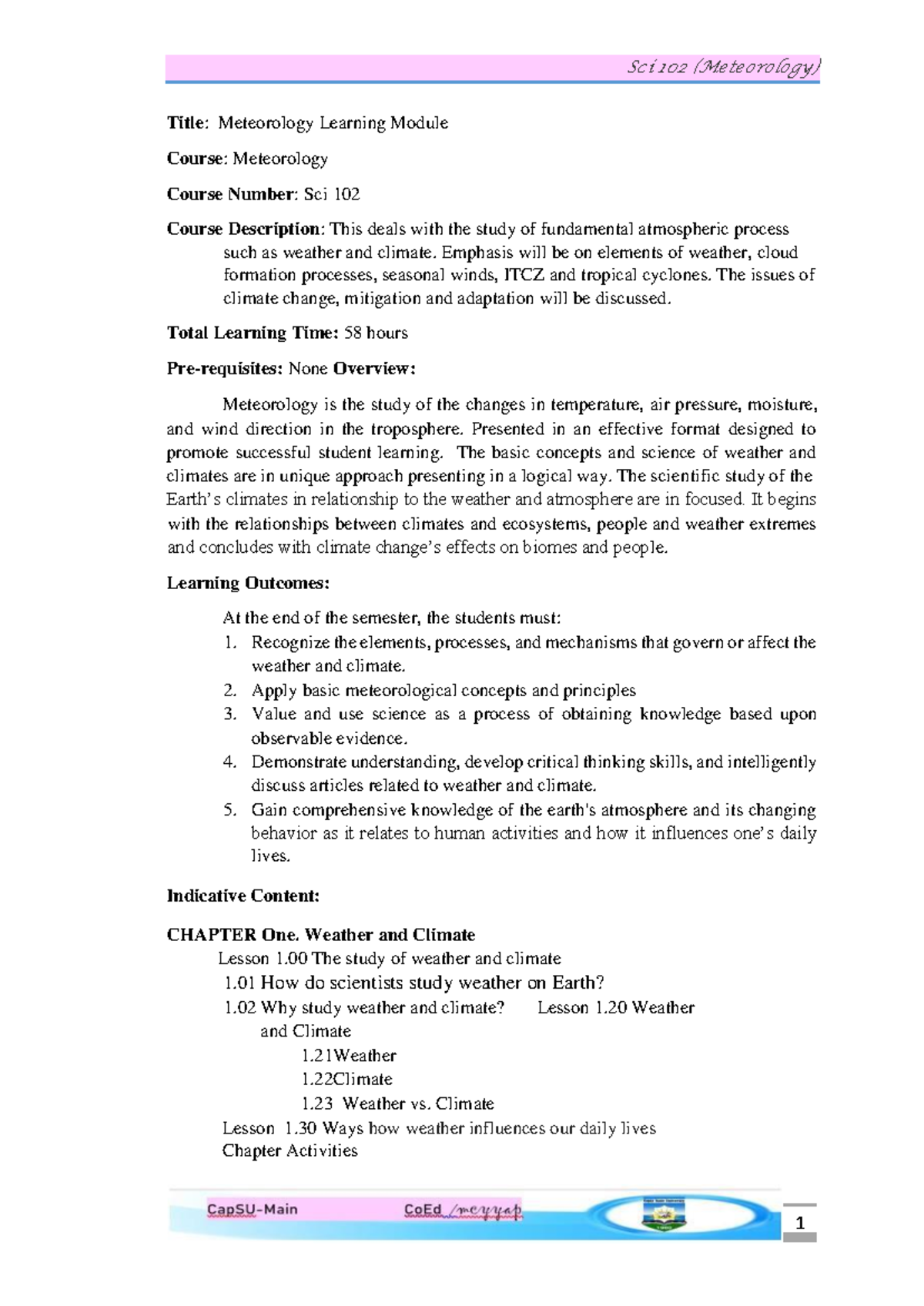 Chapter 1: Understanding Weather and Climate - Sci 102 Module - Studocu