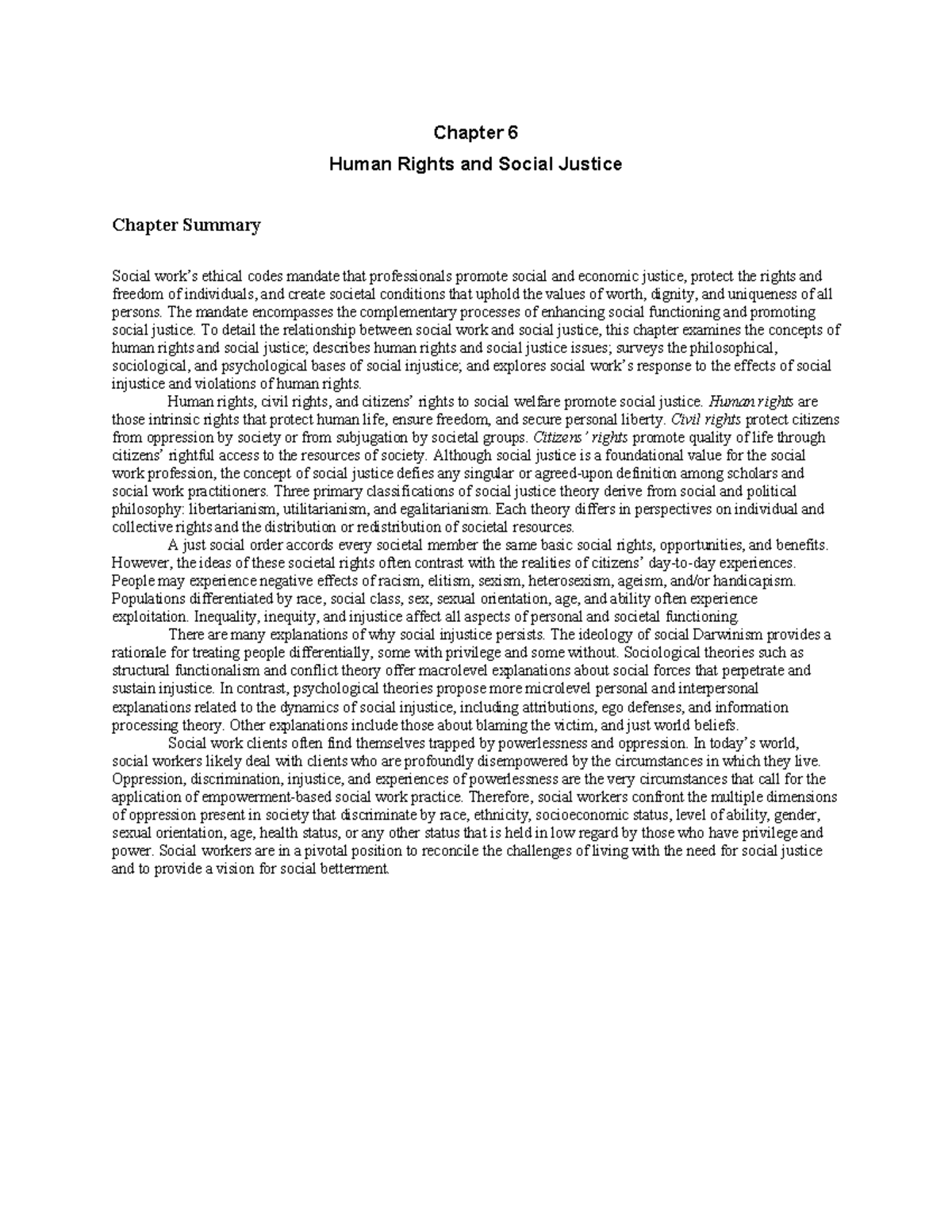 Chapter 6 Summary: Human Rights & Social Justice in Social Work - Studocu
