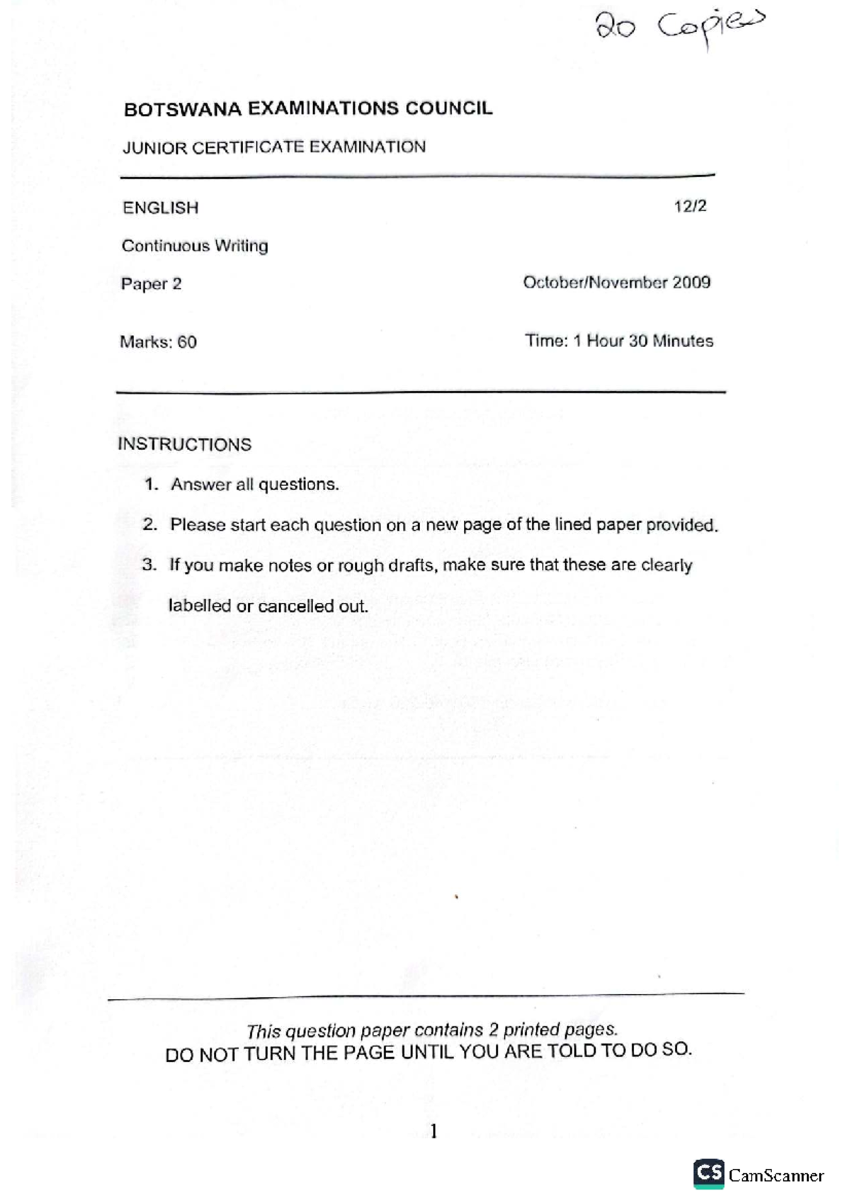 English Paper 2 Practice Questions - BOTSWANA JC Exam - Studocu