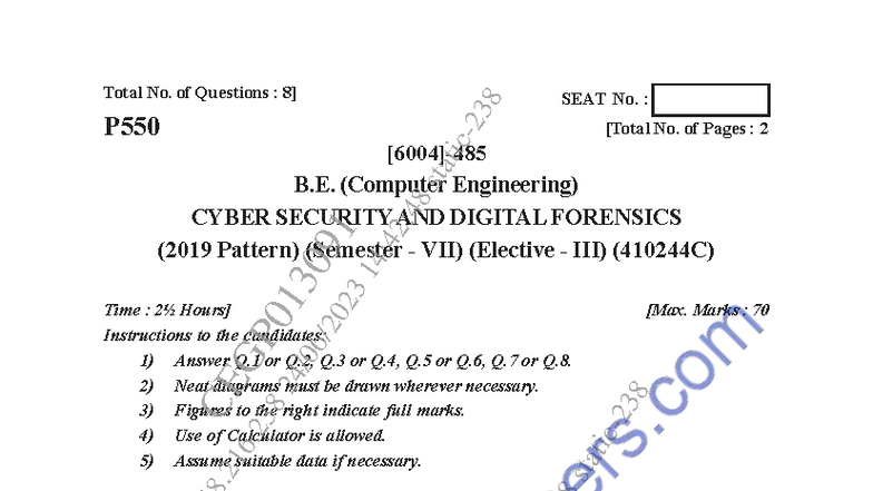 CSDF - Cyber Security & Digital Forensics Exam Paper (Elective 410244C ...