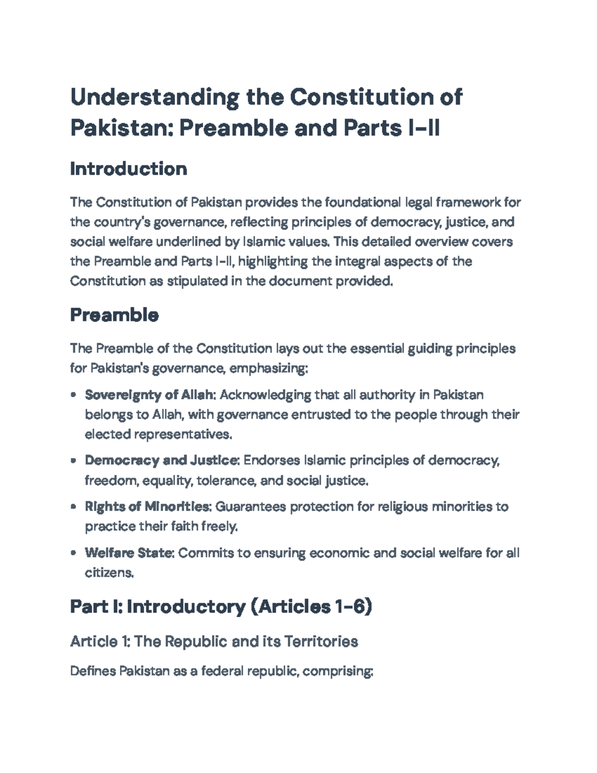 Understanding the Preamble & Parts I-II of Pakistan's Constitution ...