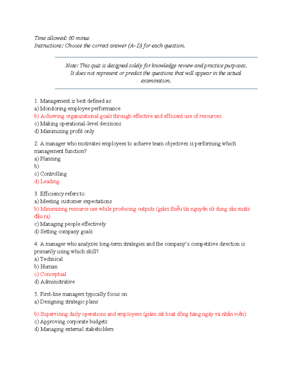 All Chapters Quiz - JSHA: Management Concepts Review - Studocu