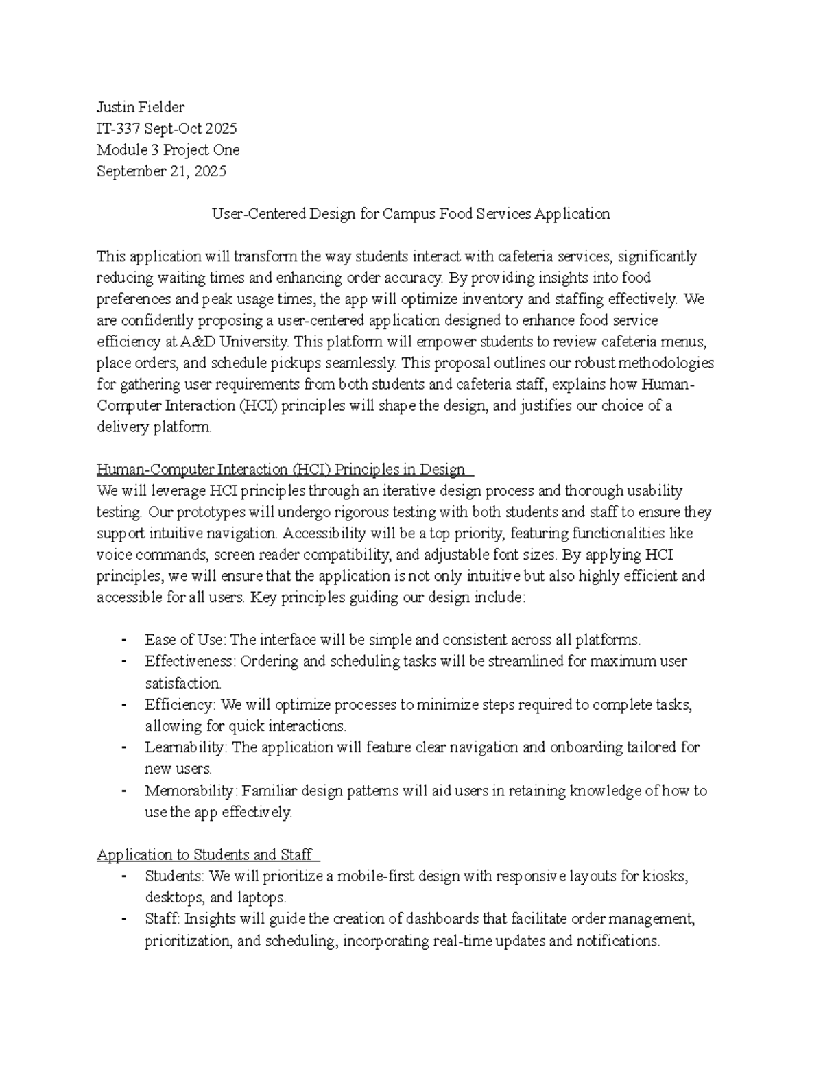 Module 3 Project One: Enhancing Campus Food Services App Design - Studocu