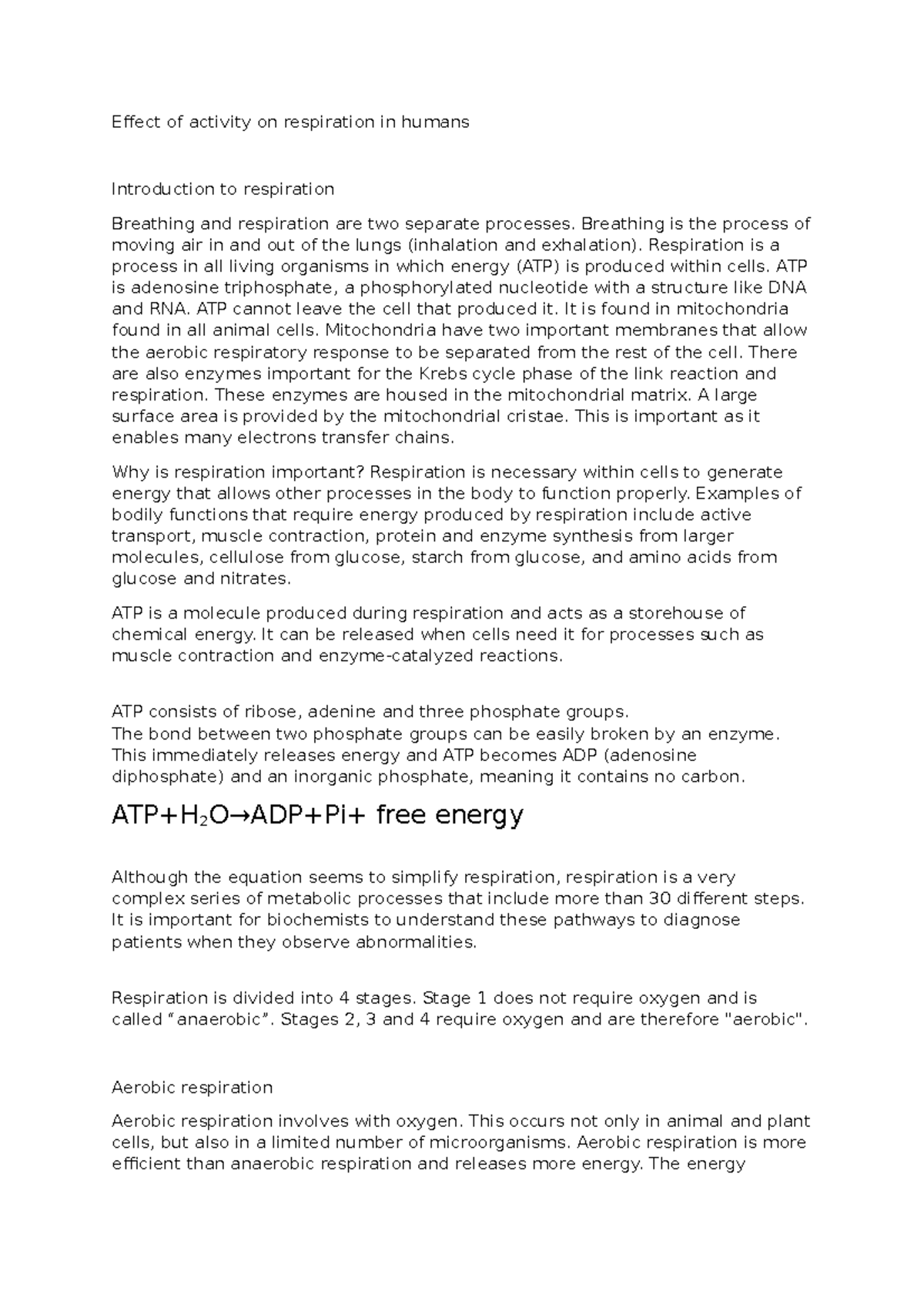 Unit 10 B - Effects of Exercise on Human Respiration - Studocu