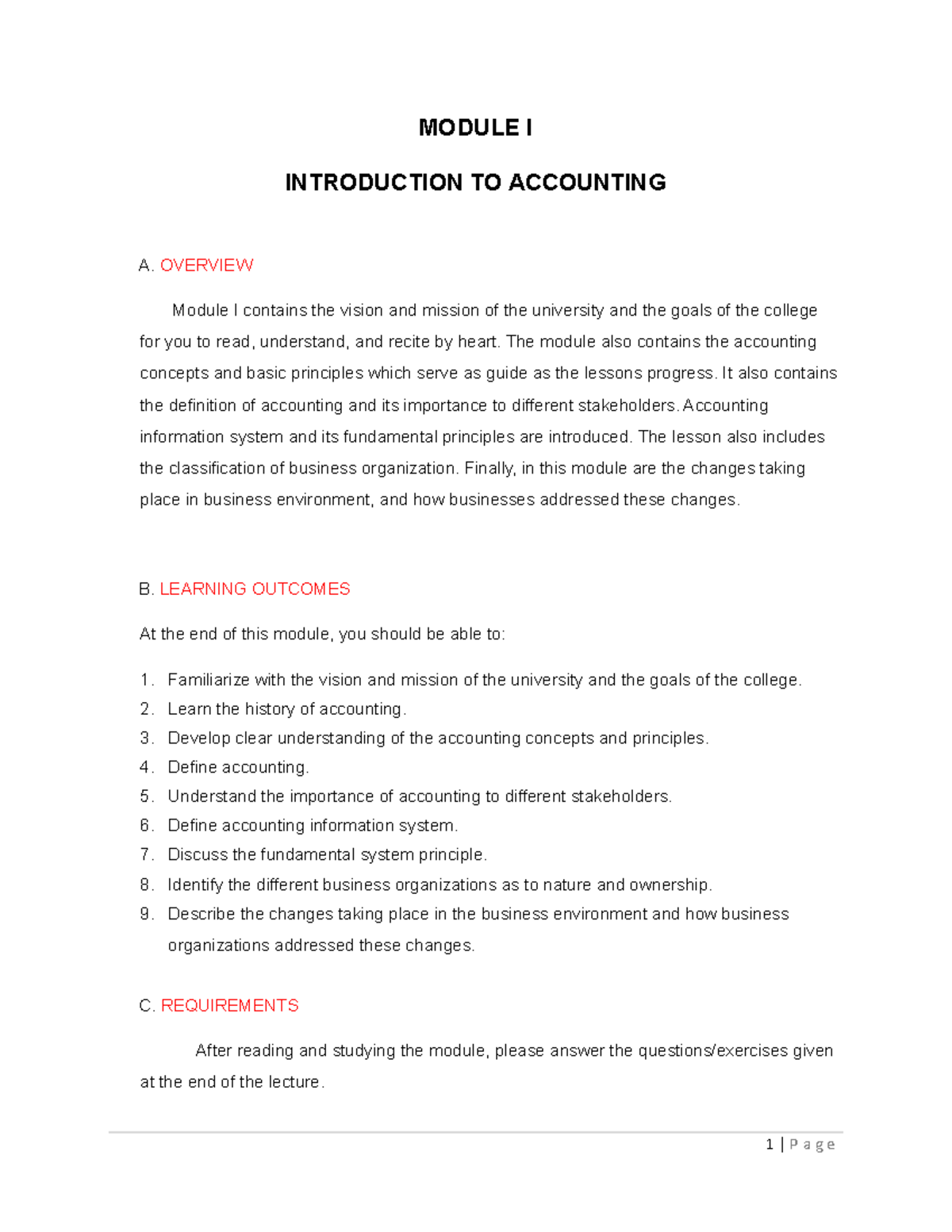 AC 1&2 1S23-24 Module 1 - MODULE I INTRODUCTION TO ACCOUNTING A ...