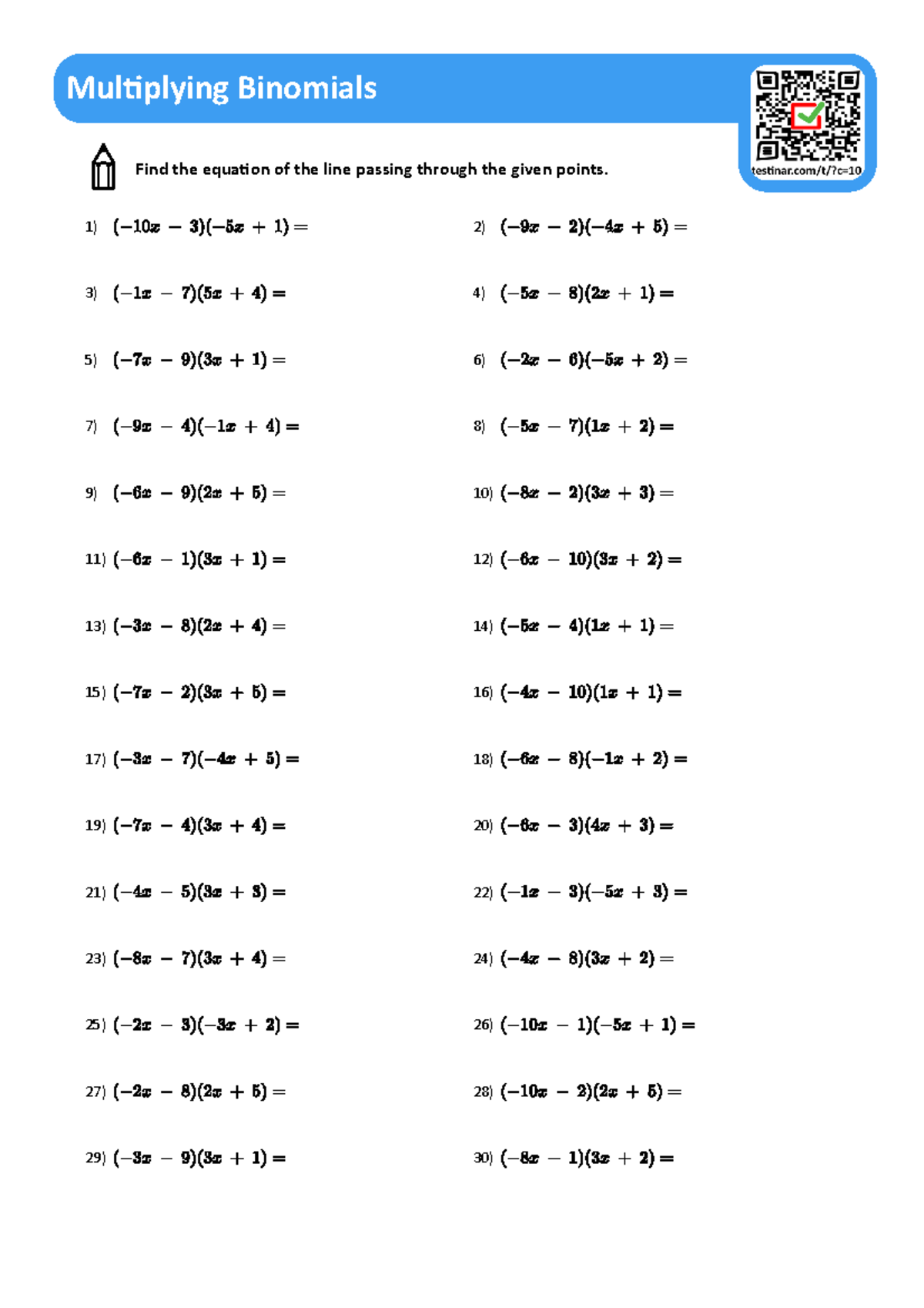 Math 101: Multiplying Binomials and Line Equations - Class Notes - MTH ...
