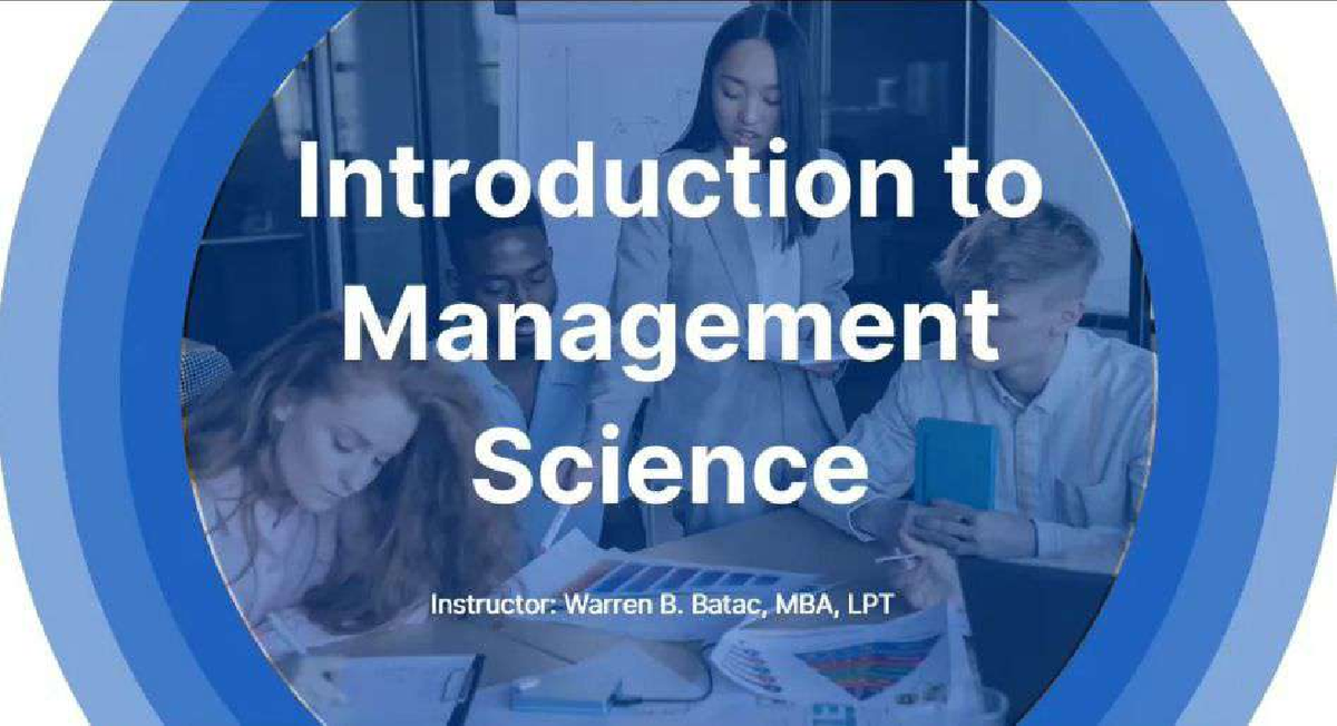 Lesson 1: Intro to Management Science Concepts & Applications - Studocu