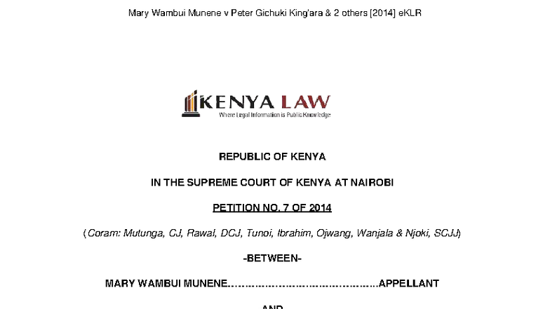 Petition No. 7 of 2014: Mary Wambui Munene v Peter Gichuki & Others ...
