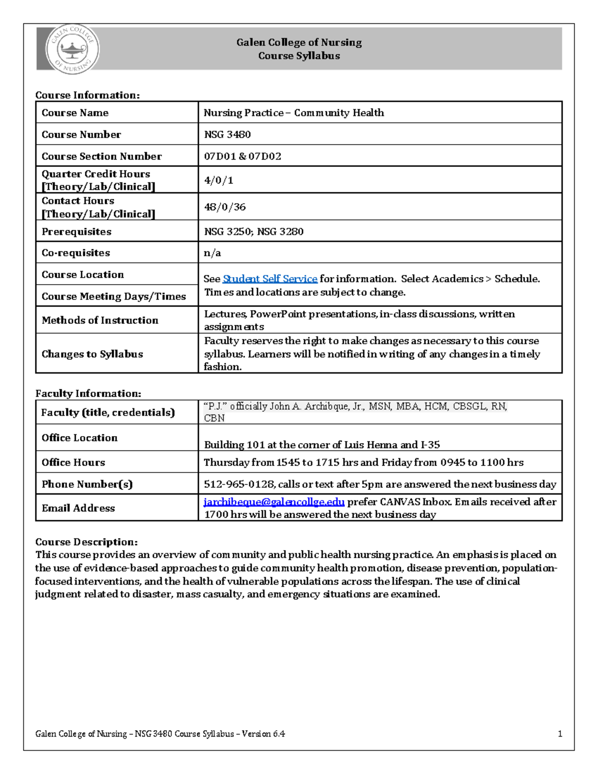 NSG 3480 Community Health Nursing Course Syllabus and Resources - Studocu