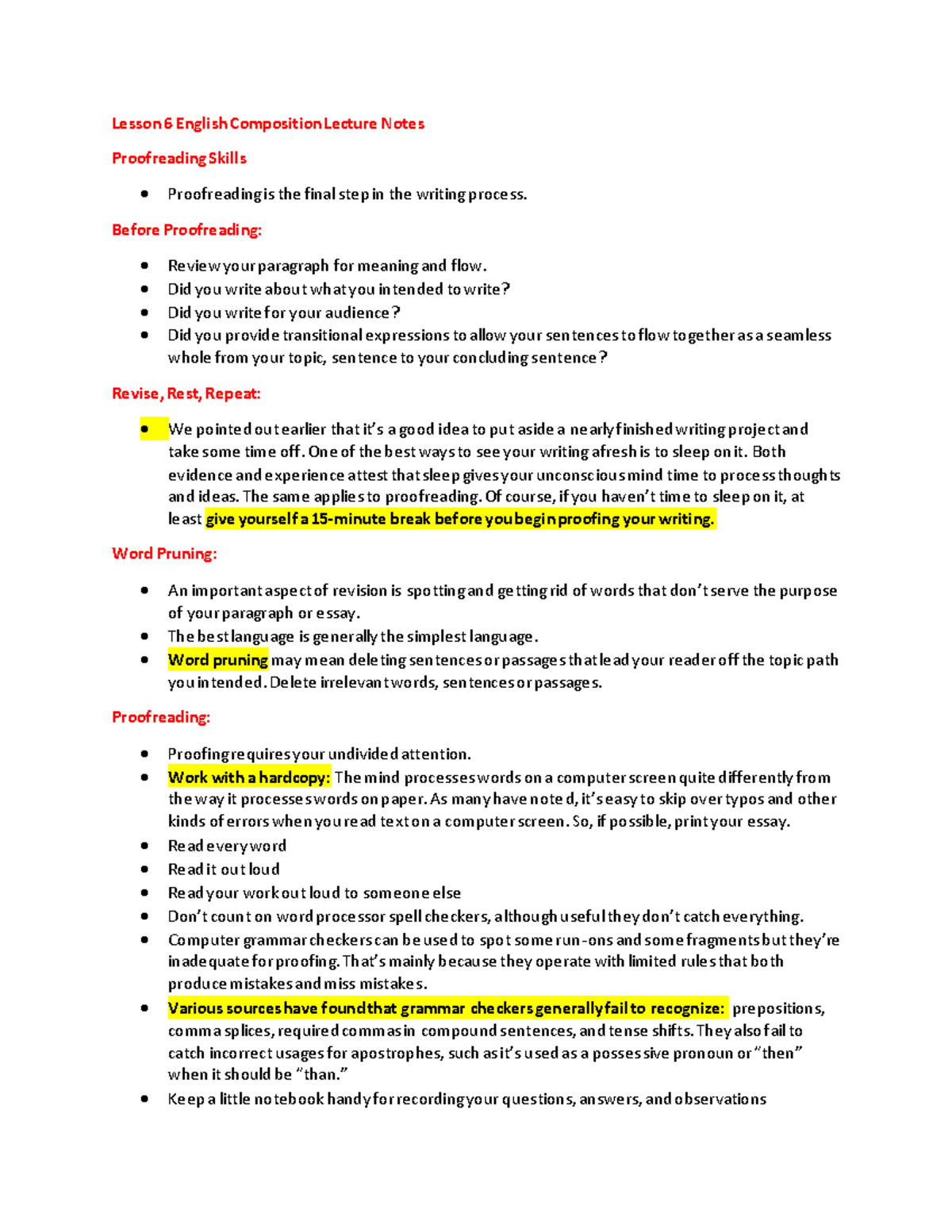 Lesson 6 lecture notes English Composition 1 Penn Foster College ...
