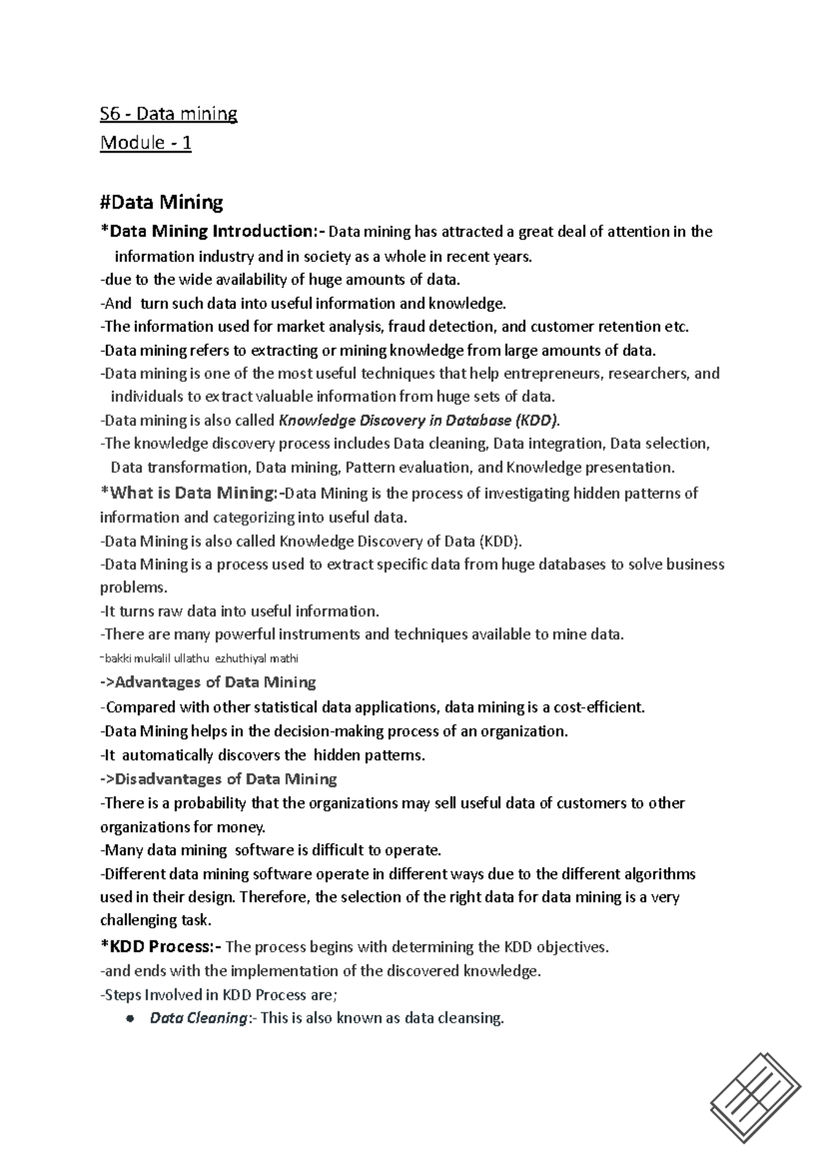 S6 data mining module 1,2,3,4 - S6 - Data mining Module - 1 #Data ...